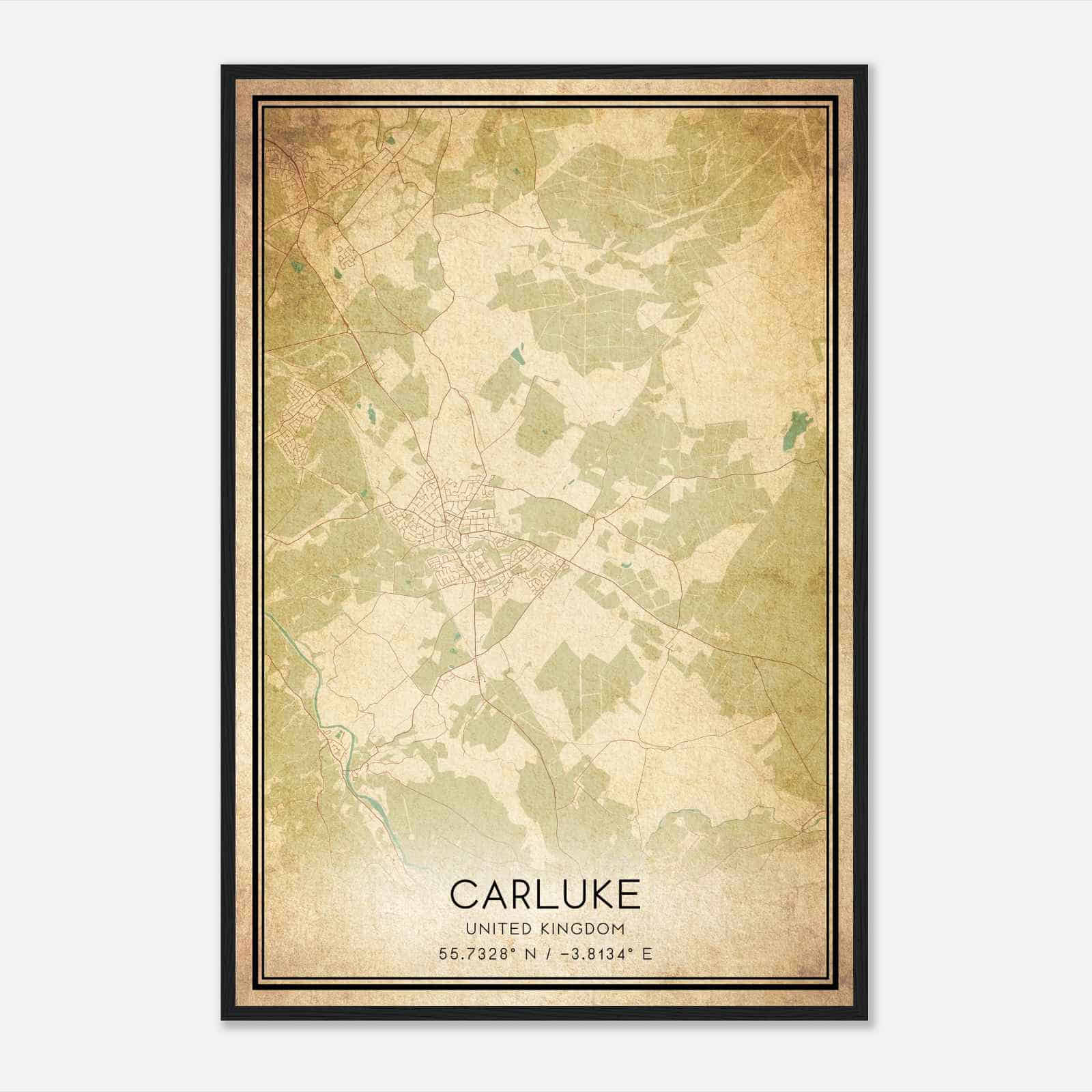 Vintage Carluke United Kingdom Map Poster, Carluke City Road Wall Art ...