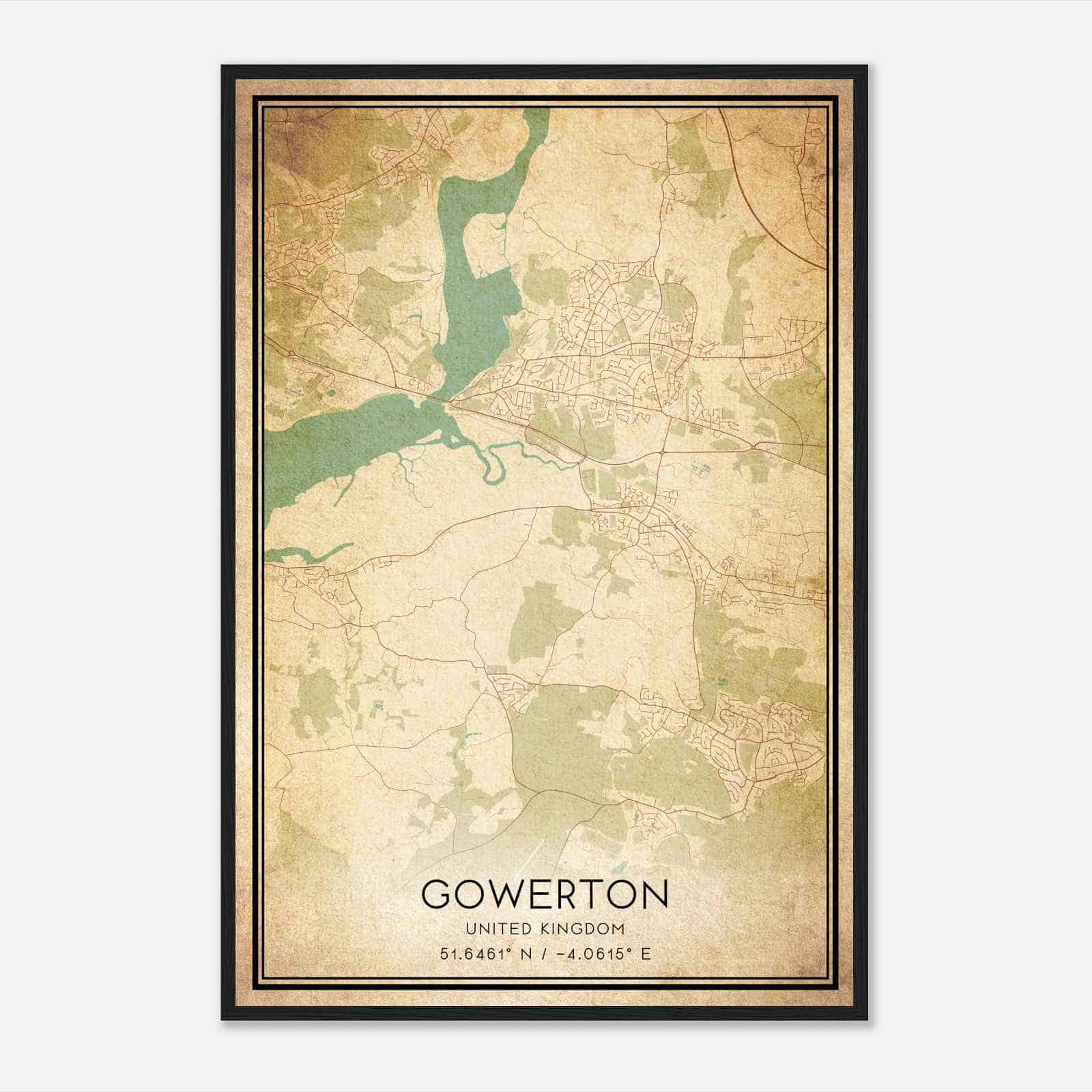 Vintage Gowerton United Kingdom Map Poster, Gowerton City Road Wall Art ...