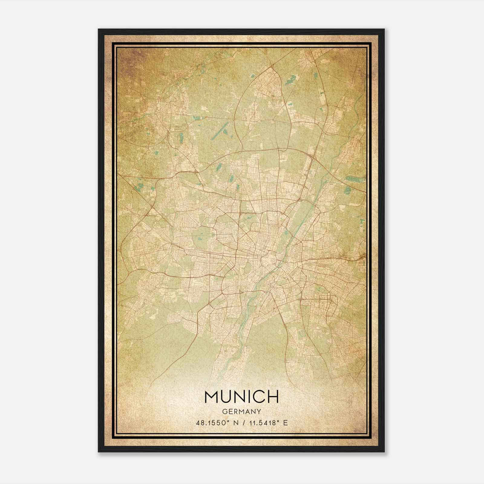Vintage Munich Germany Map Poster, Munich City Road Wall Art Print ...