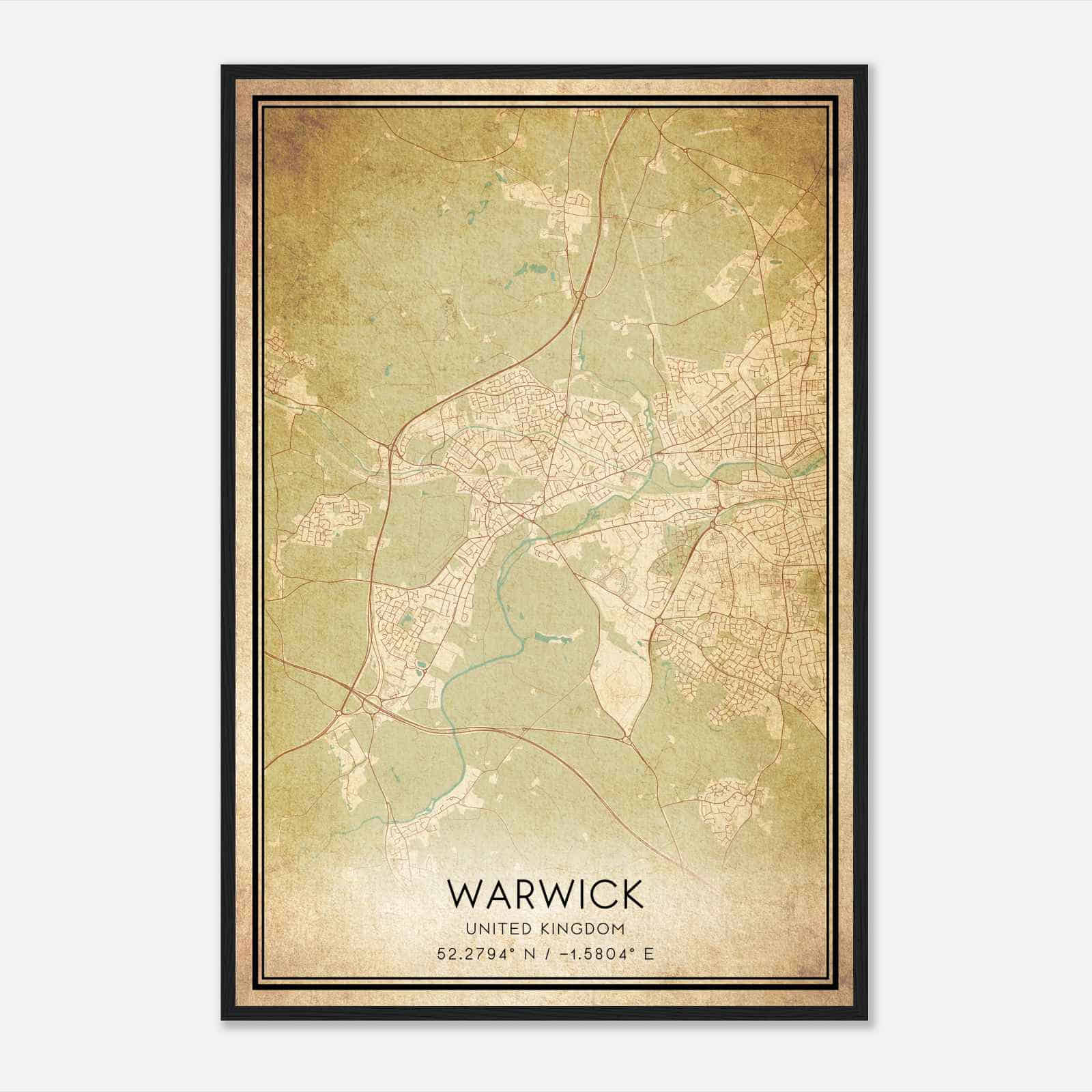 Vintage Warwick United Kingdom Map Poster, Warwick City Road Wall Art ...