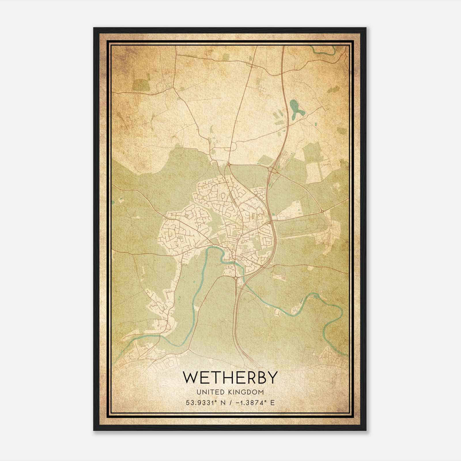Vintage Wetherby United Kingdom Map Poster, Wetherby City Road Wall Art ...