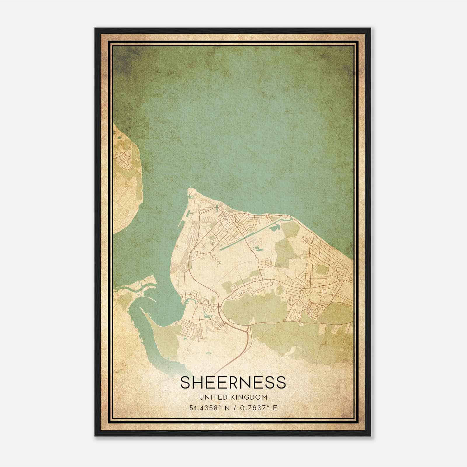 Vintage Sheerness United Kingdom Map Poster, Sheerness City Road Wall ...