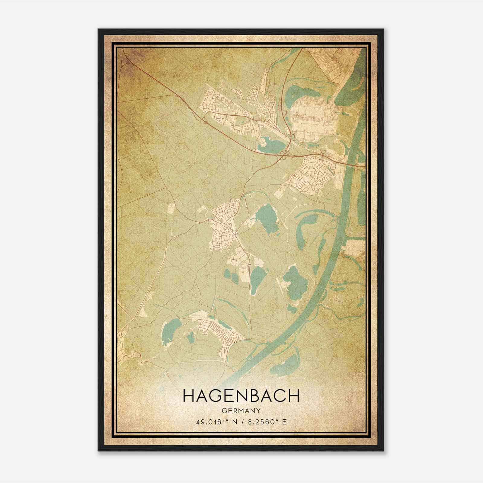 Vintage Hagenbach Germany Map Poster, Hagenbach City Road Wall Art ...