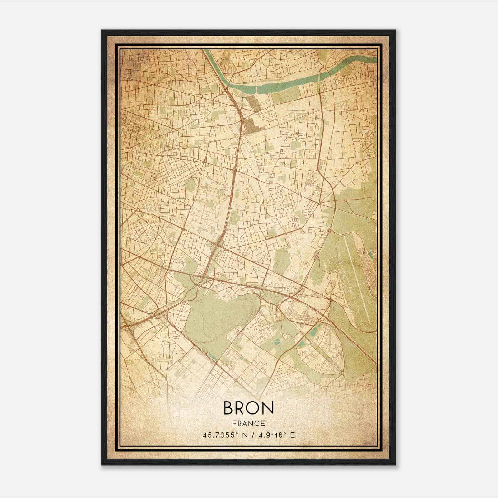 Vintage Bron France Map Poster, Bron City Road Wall Art Print - Custom ...