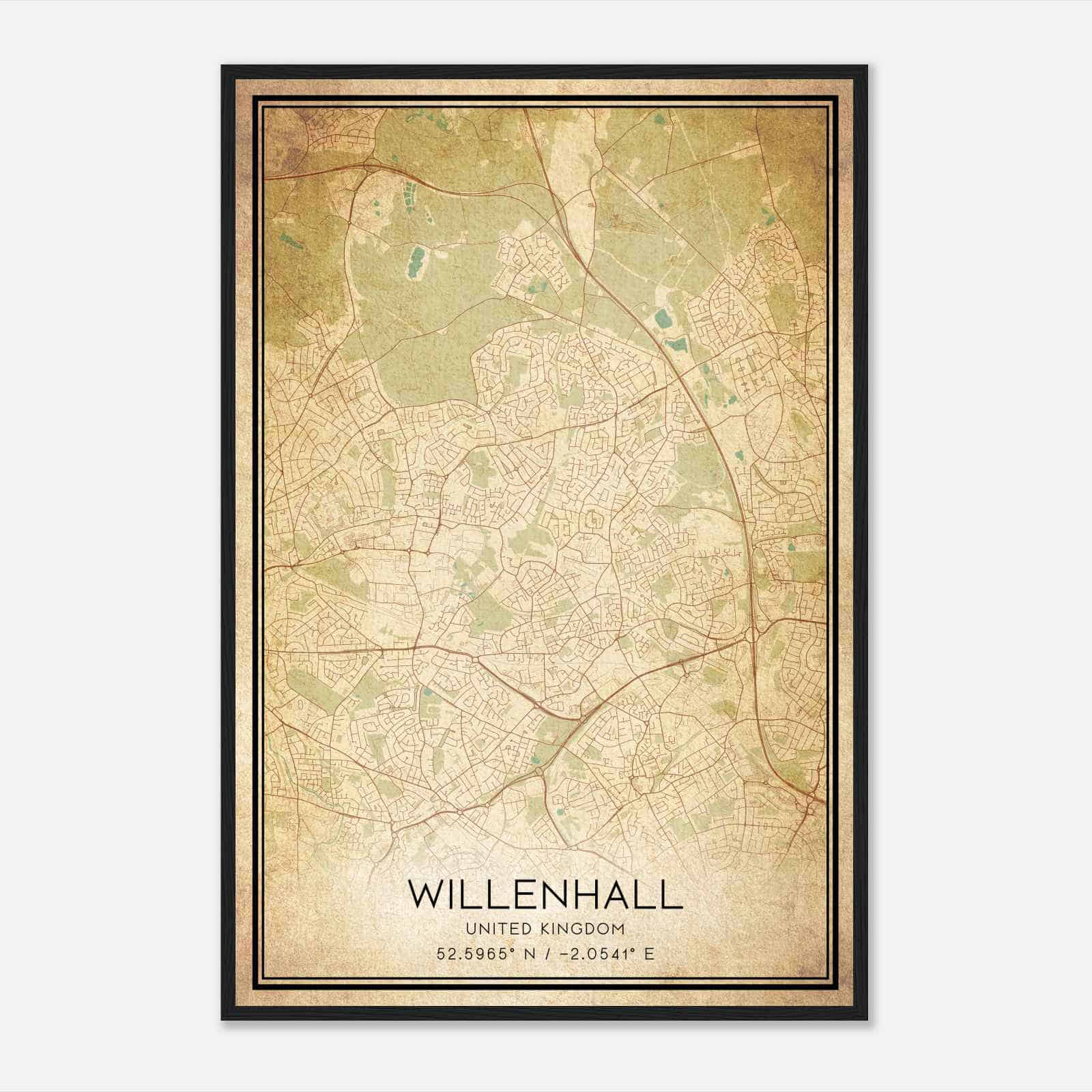 Vintage Willenhall United Kingdom Map Poster, Willenhall City Road Wall ...