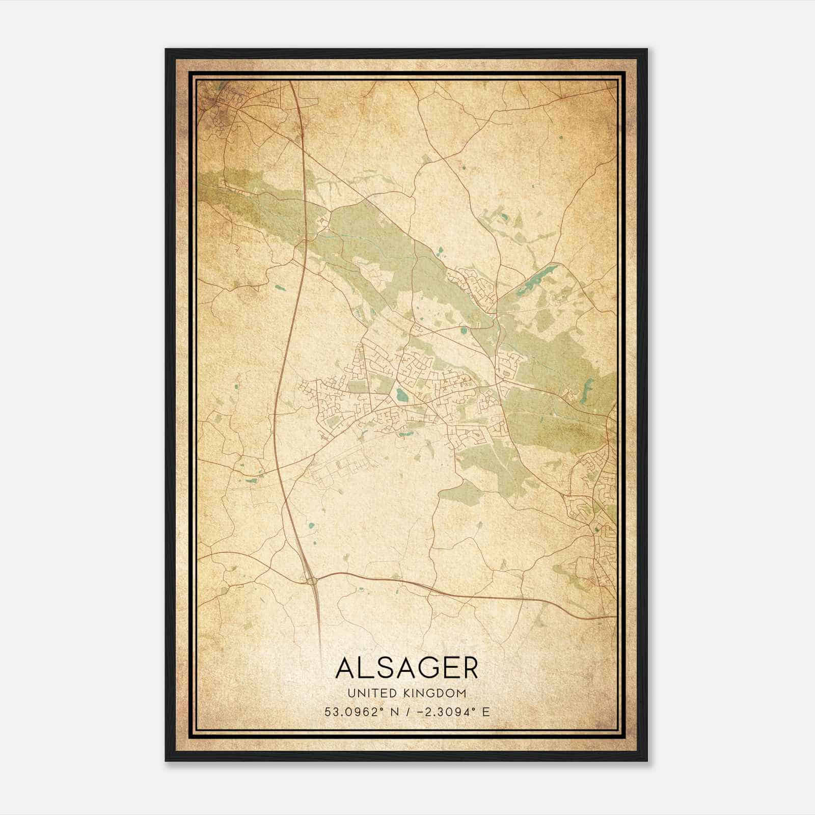 Vintage Alsager United Kingdom Map Poster, Alsager City Road Wall Art ...