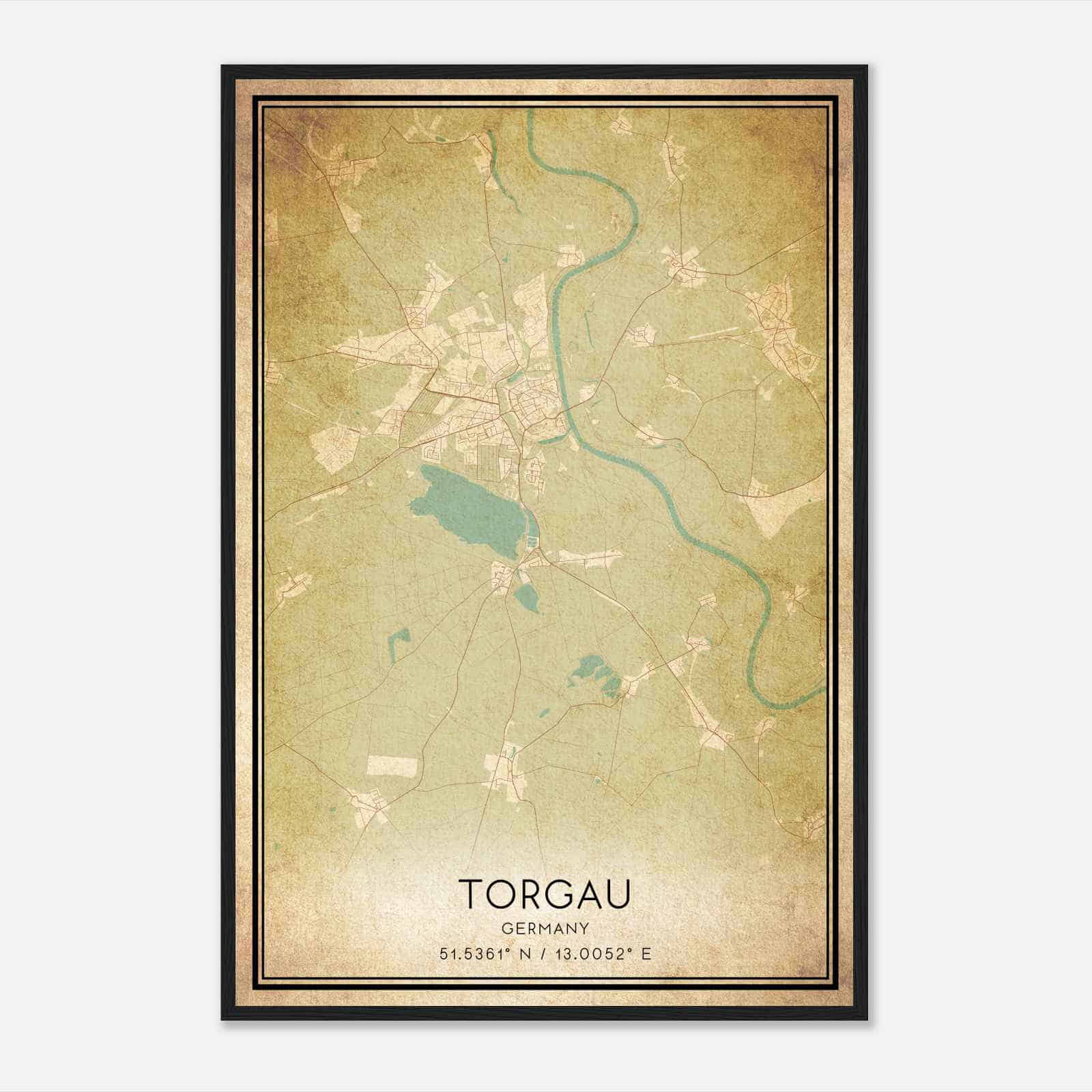 Vintage Torgau Germany Map Poster, Torgau City Road Wall Art Print ...