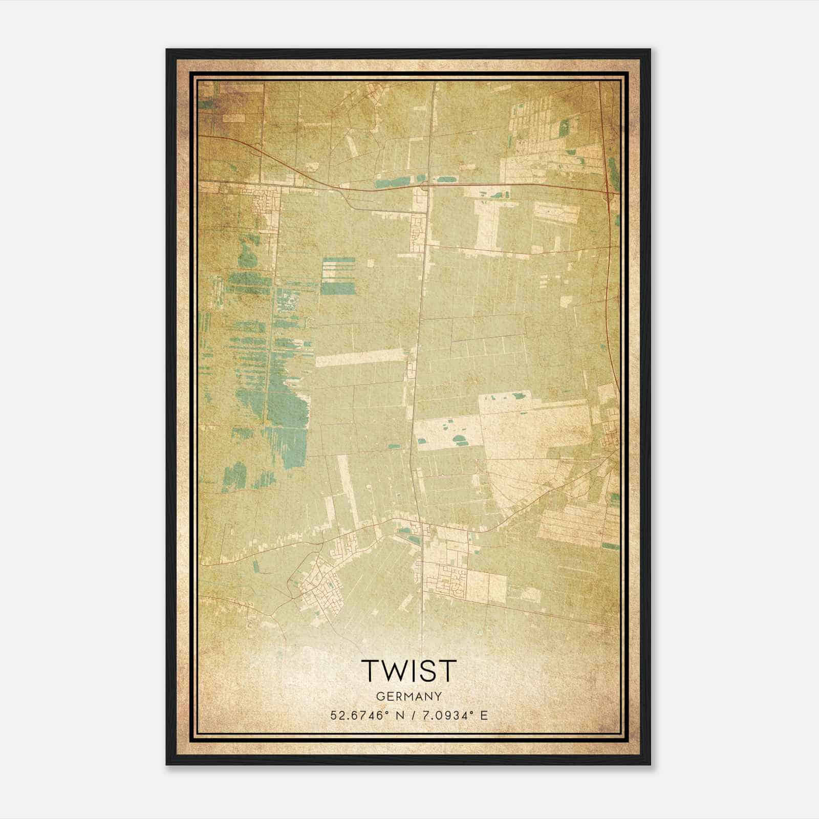 Vintage Twist Germany Map Poster, Twist City Road Wall Art Print ...