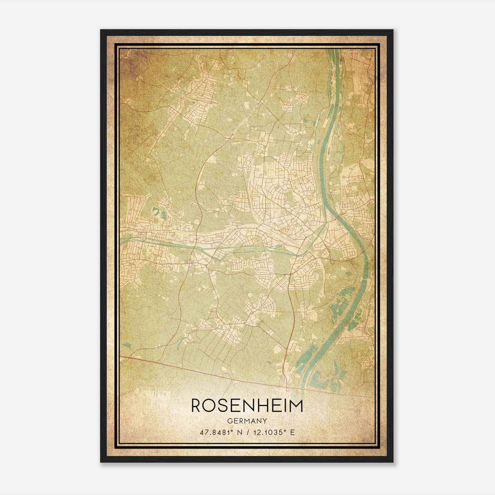 Vintage Rosenheim Germany Map Poster, Rosenheim City Road Wall Art ...