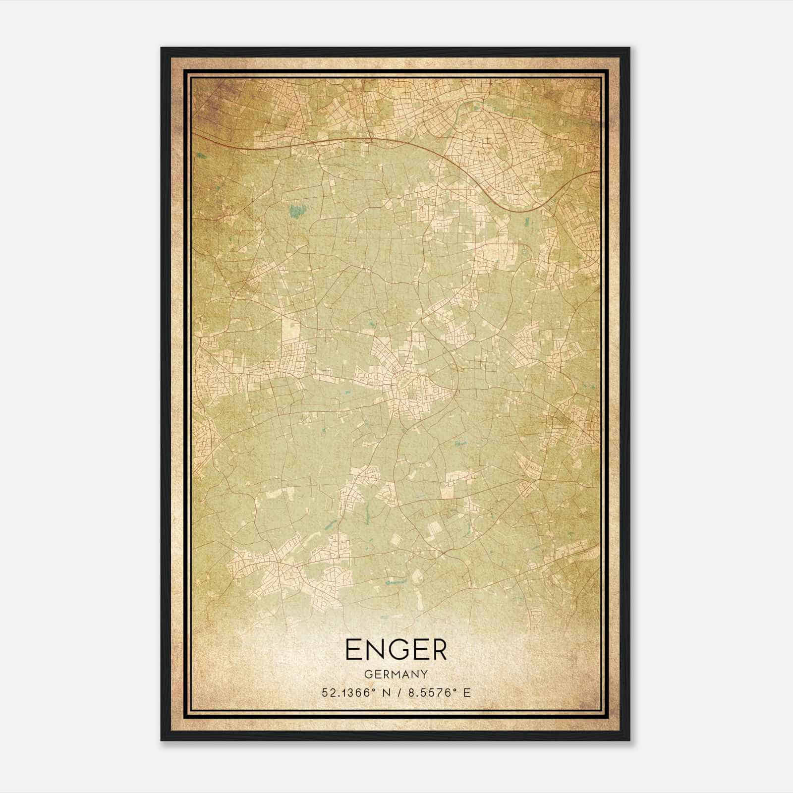 Vintage Enger Germany Map Poster, Enger City Road Wall Art Print ...