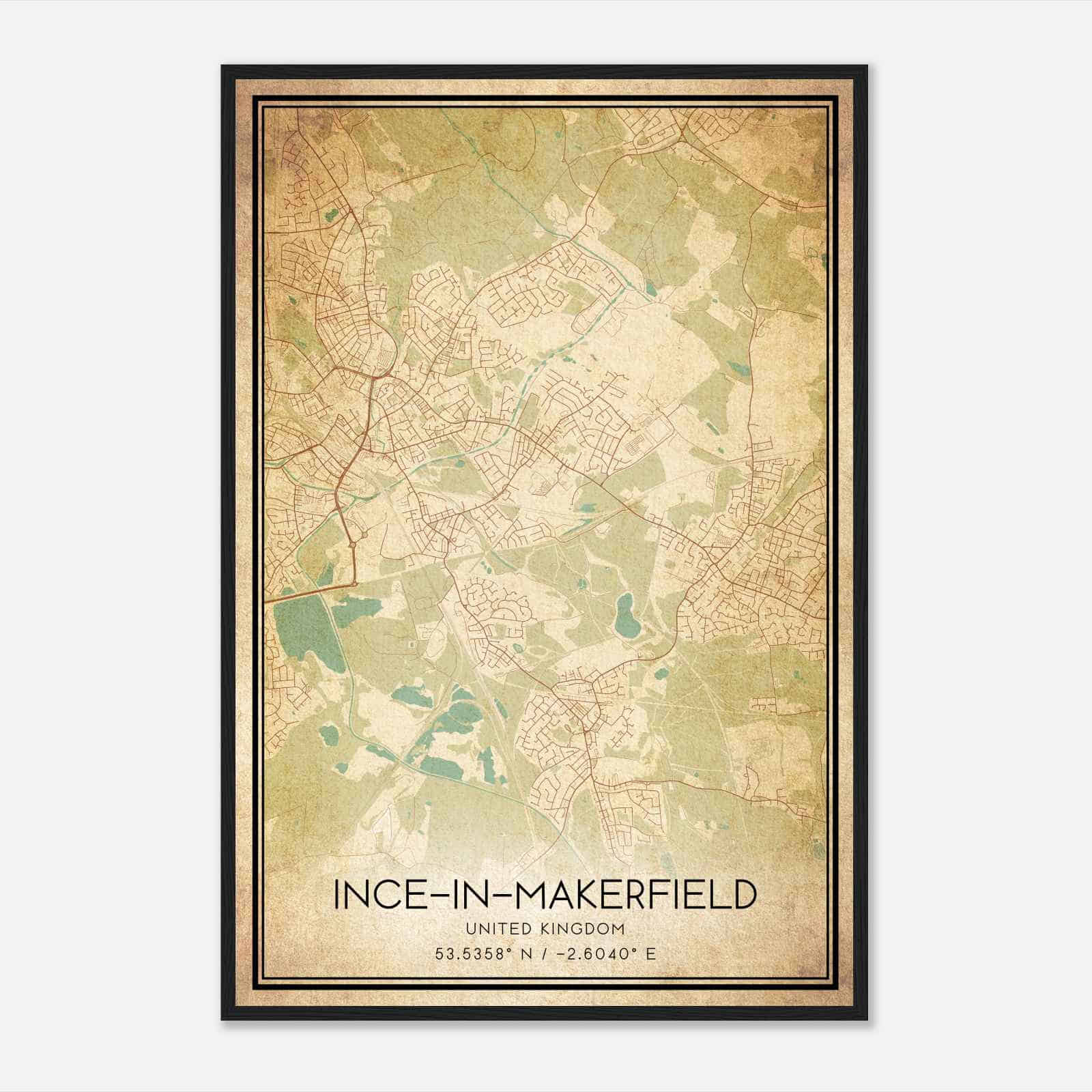 Vintage Ince-in-Makerfield United Kingdom Map Poster, Ince-in ...