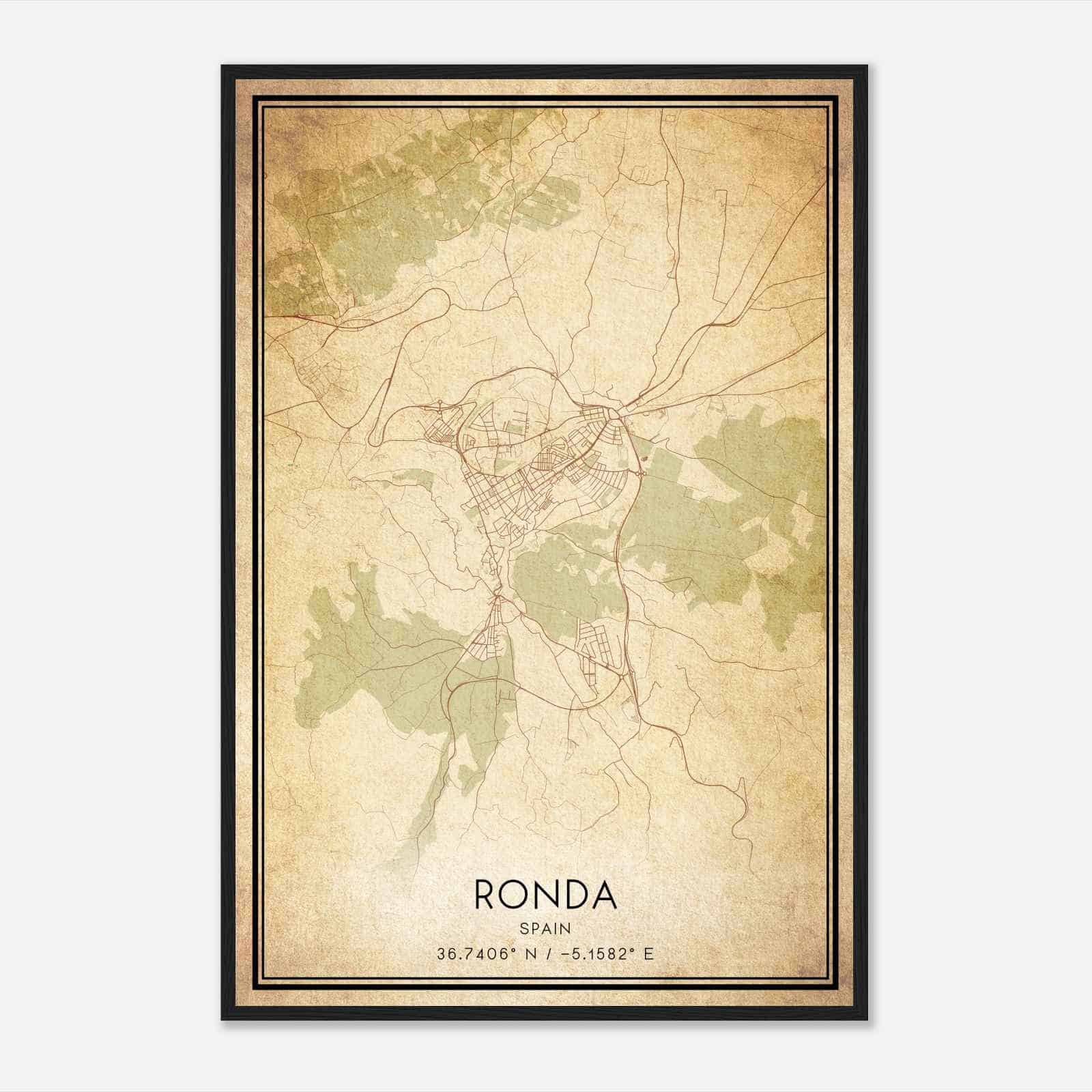 Vintage Ronda Spain Map Poster, Ronda City Road Wall Art Print - Custom ...