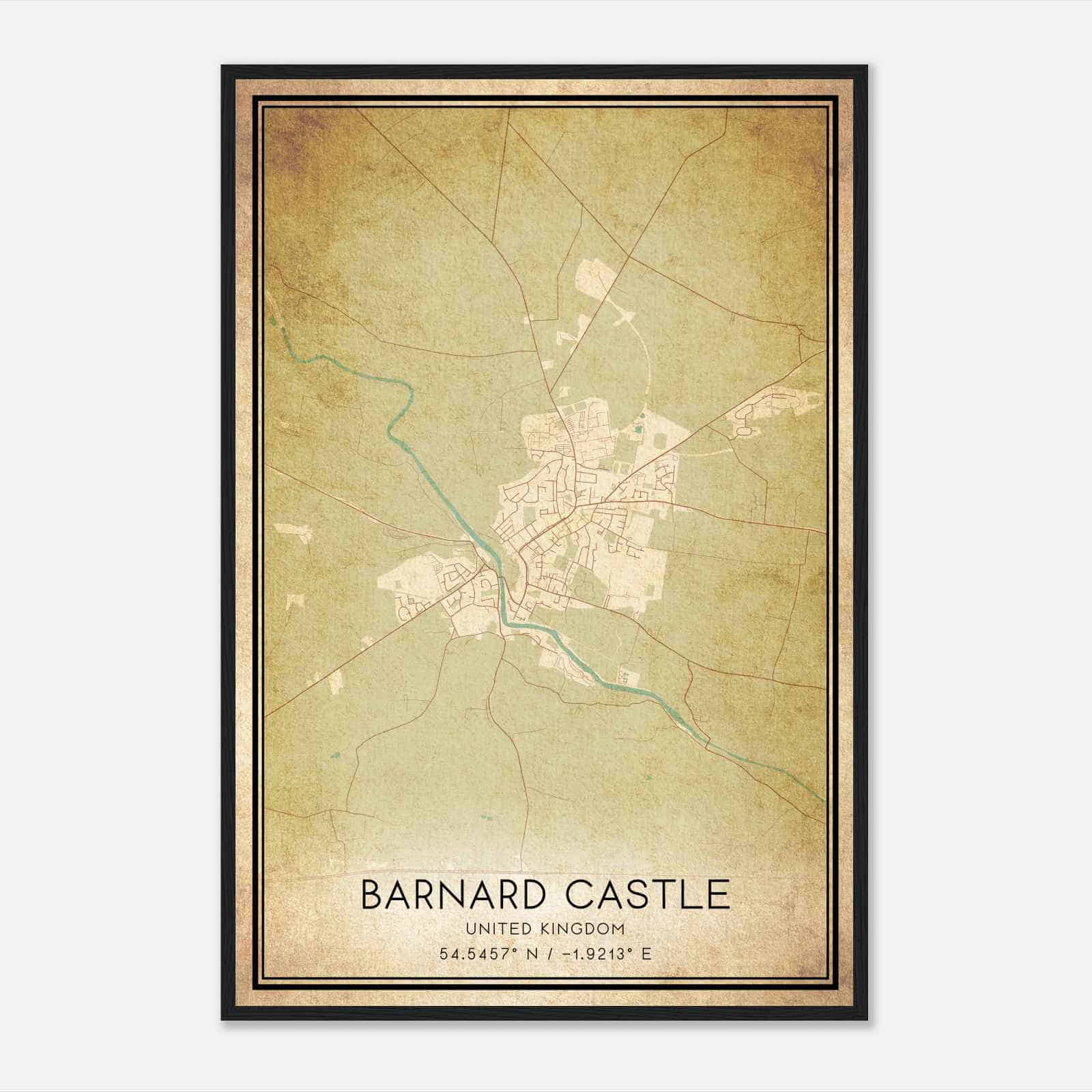 Vintage Barnard Castle United Kingdom Map Poster, Barnard Castle City ...