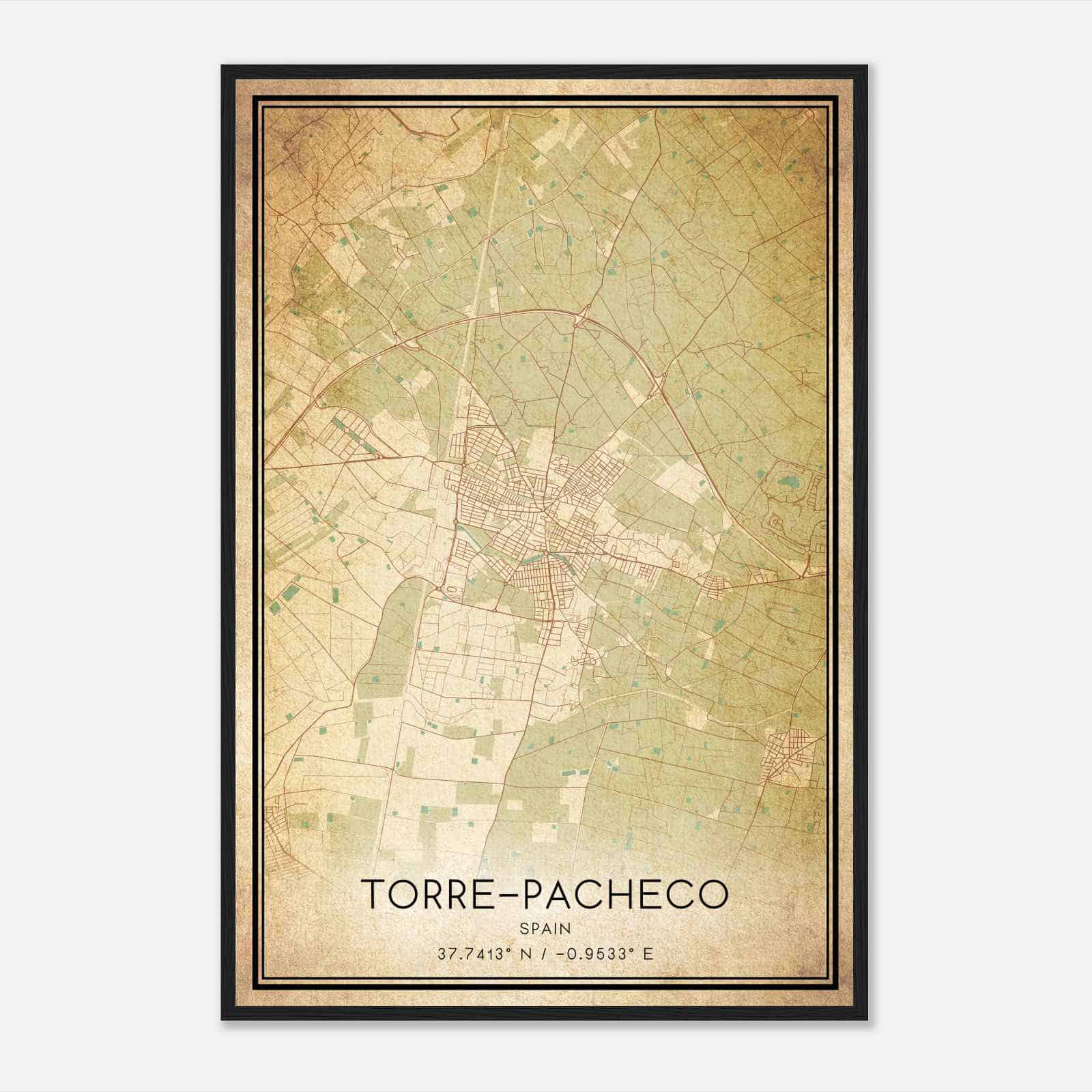 Vintage Torre-Pacheco Spain Map Poster, Torre-Pacheco City Road Wall ...