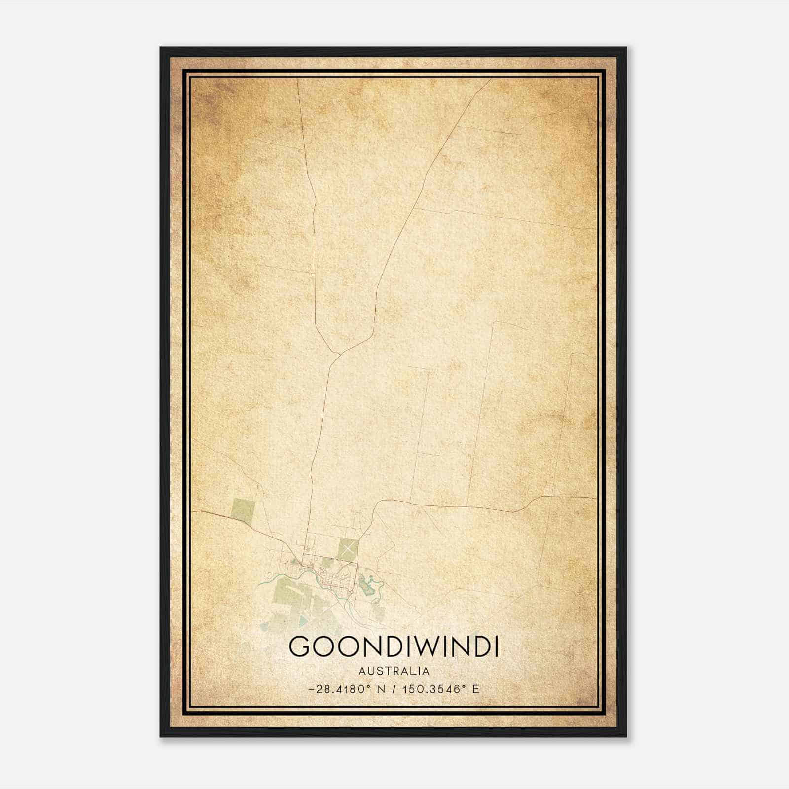 Vintage Goondiwindi Australia Map Poster, Goondiwindi City Road Wall ...