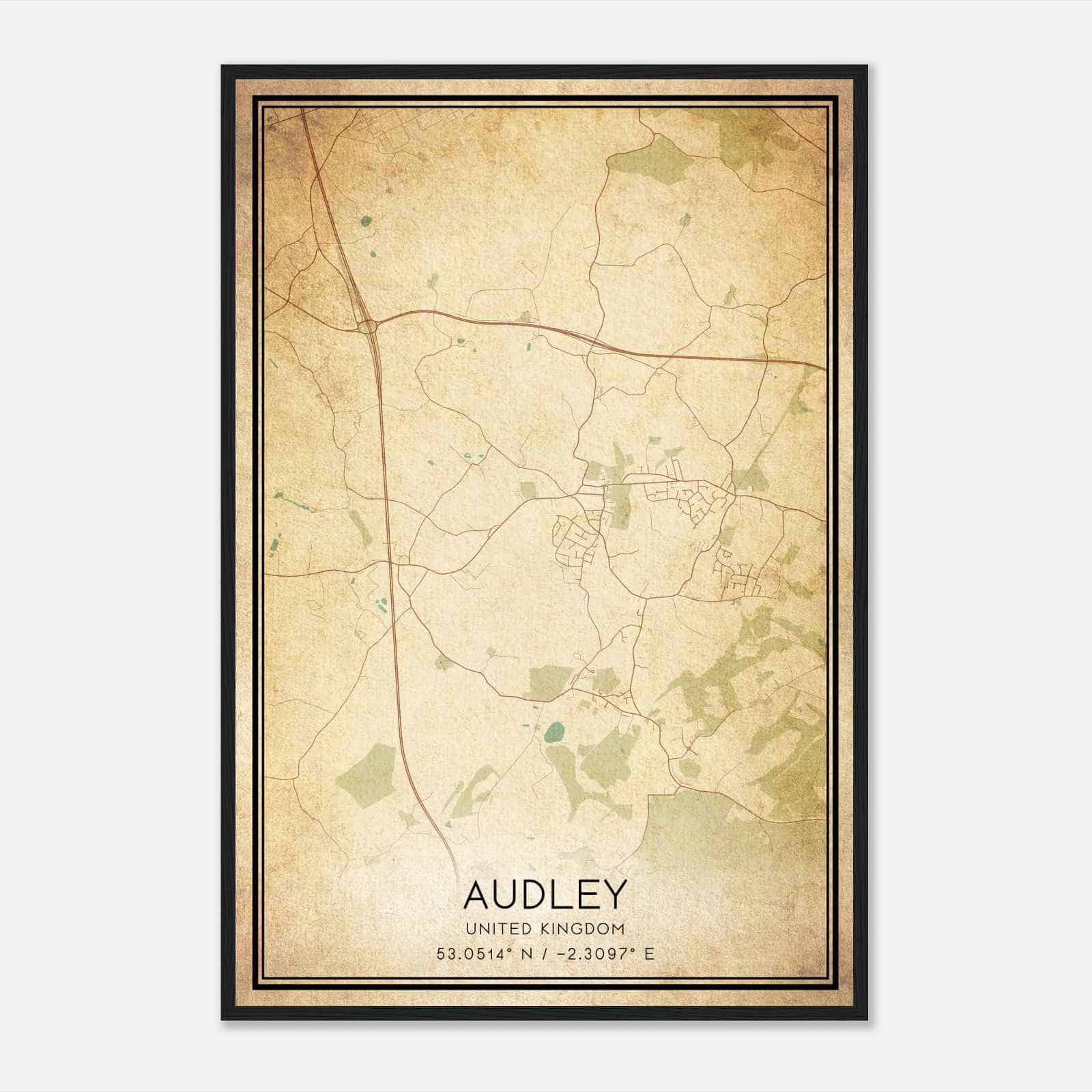 Vintage Audley United Kingdom Map Poster, Audley City Road Wall Art ...