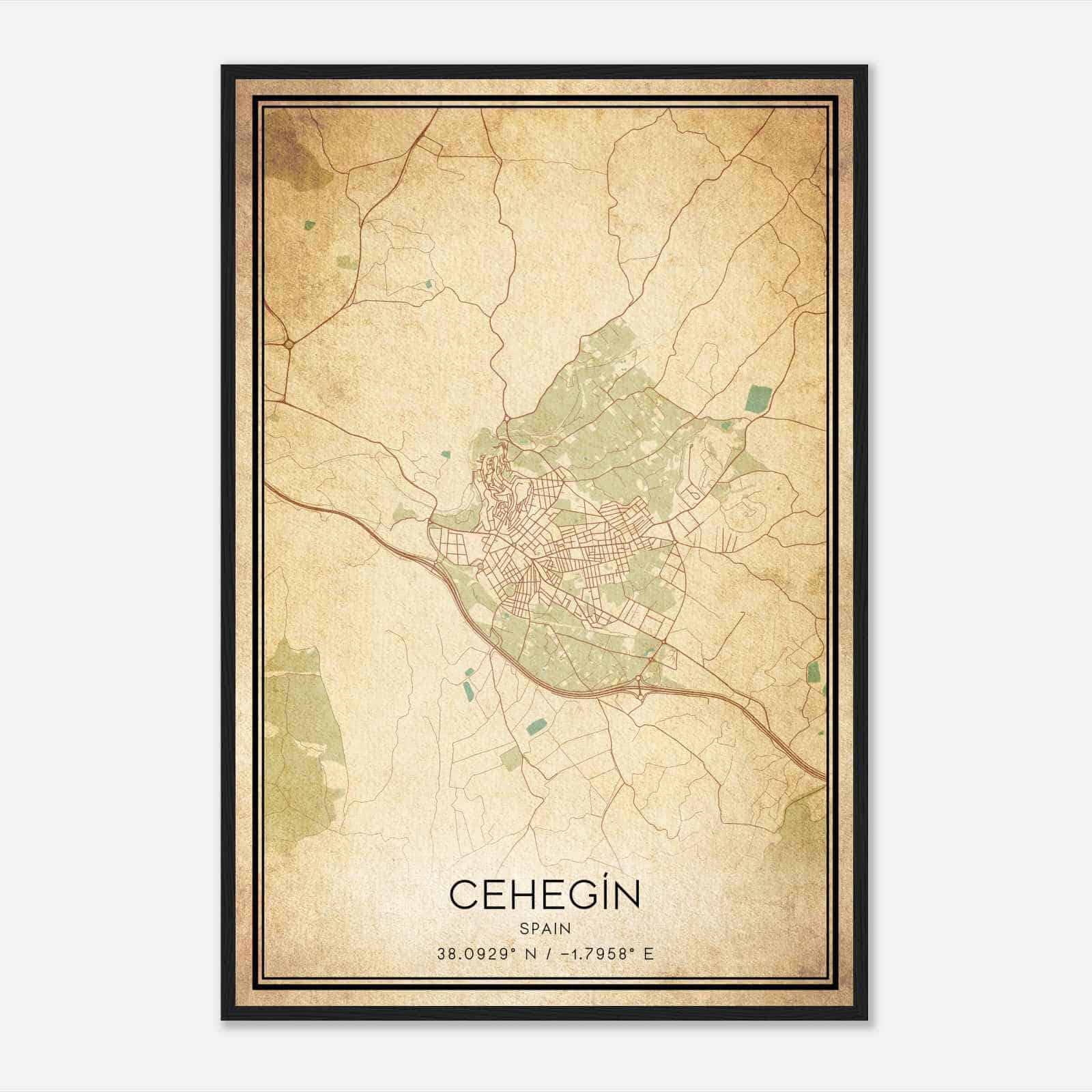 Vintage Cehegin Spain Map Poster, Cehegin City Road Wall Art Print ...