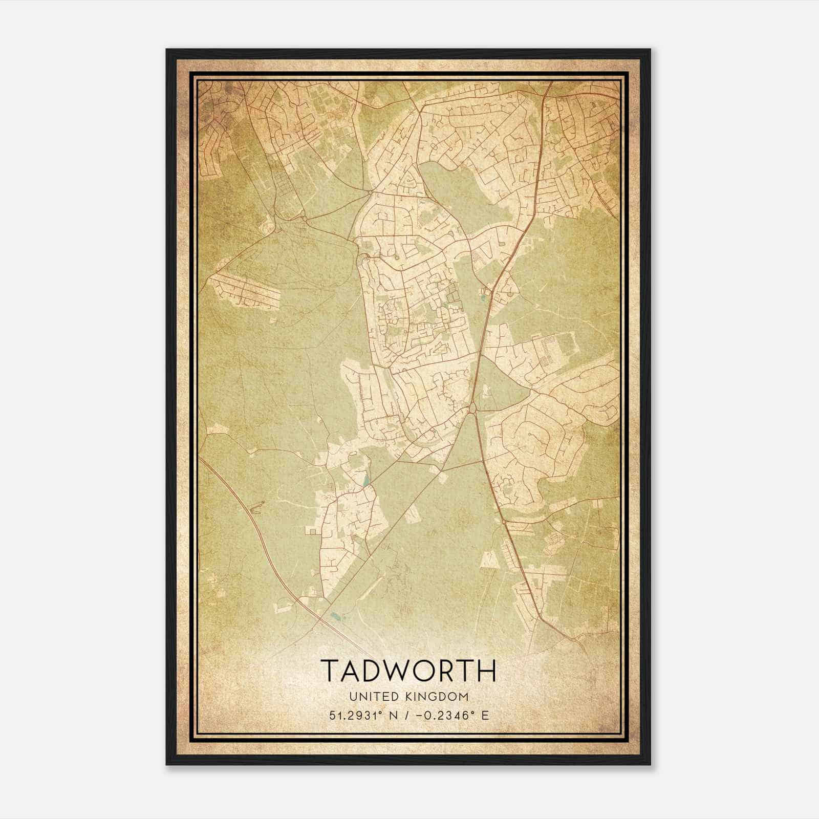 Vintage Tadworth United Kingdom Map Poster, Tadworth City Road Wall Art ...