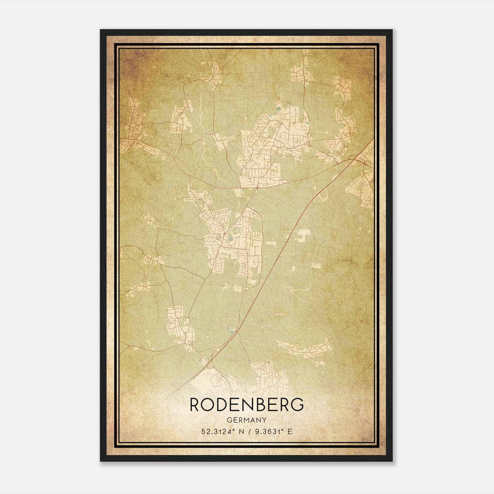 Vintage Rodenberg Germany Map Poster, Rodenberg City Road Wall Art ...
