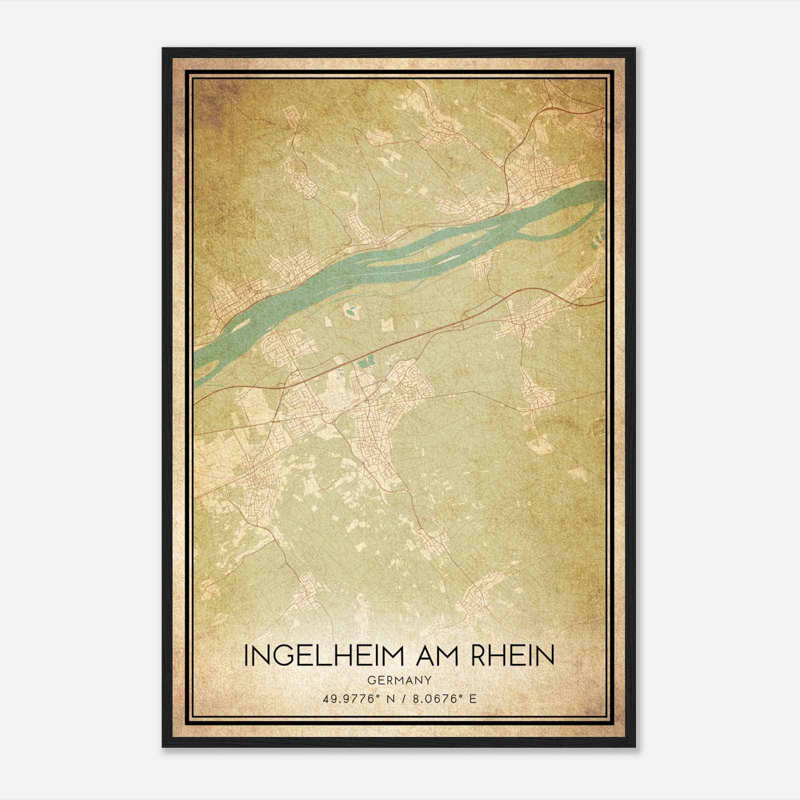 Vintage Ingelheim Germany Map Poster, Ingelheim City Road Wall Art ...