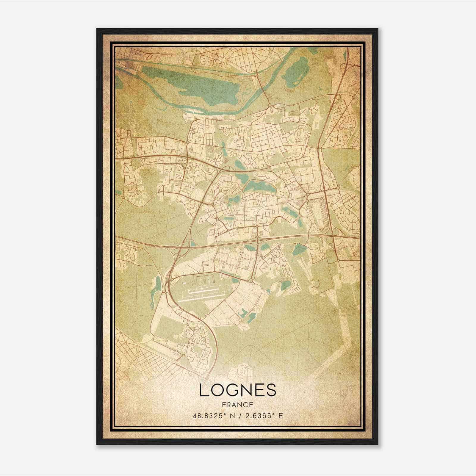 Vintage Lognes France Map Poster, Lognes City Road Wall Art Print ...