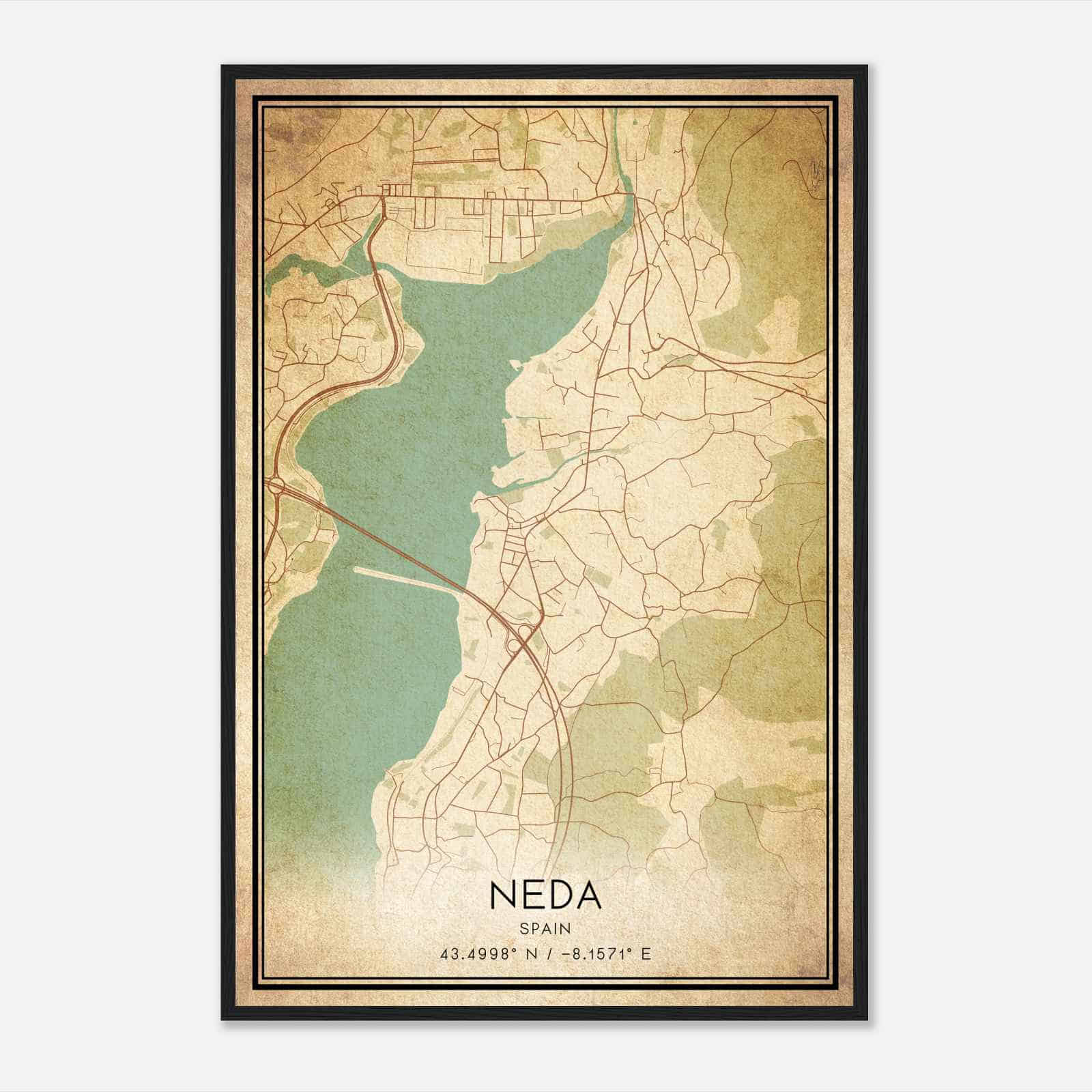 Vintage Neda Spain Map Poster, Neda City Road Wall Art Print - Custom ...