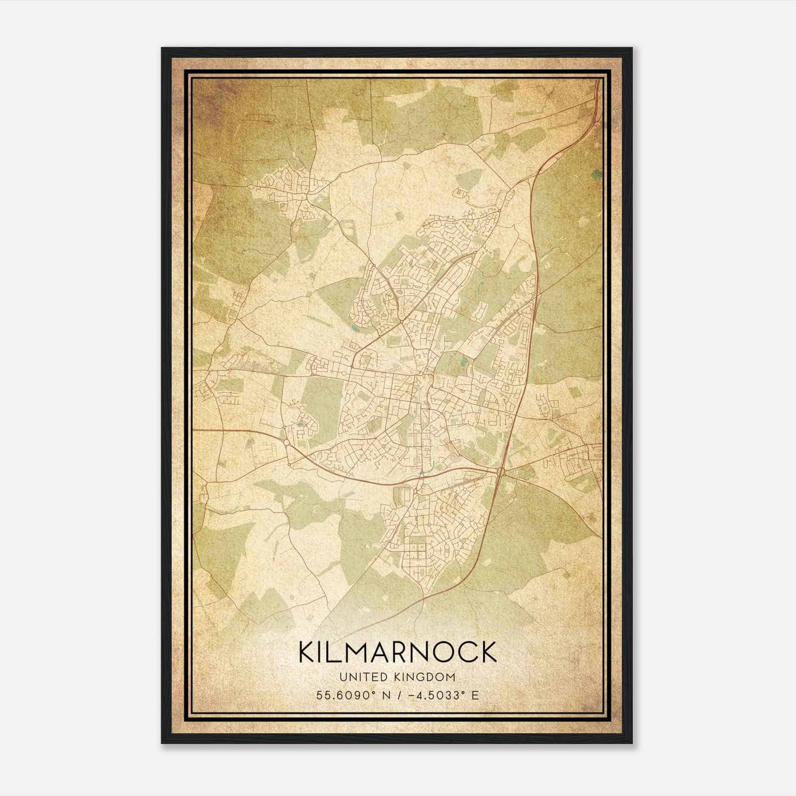 Vintage Kilmarnock United Kingdom Map Poster, Kilmarnock City Road Wall ...