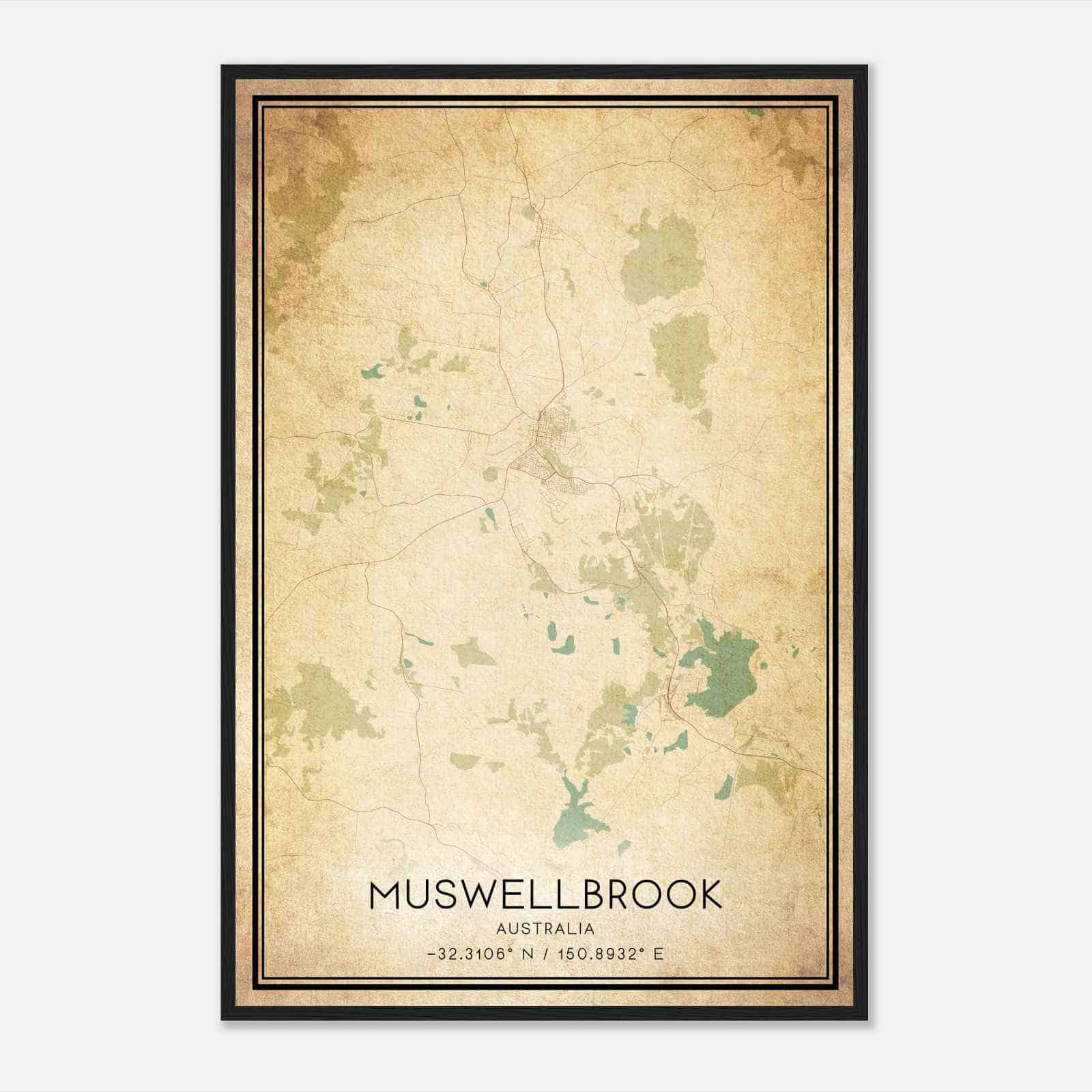 Vintage Muswellbrook Australia Map Poster, Muswellbrook City Road Wall ...
