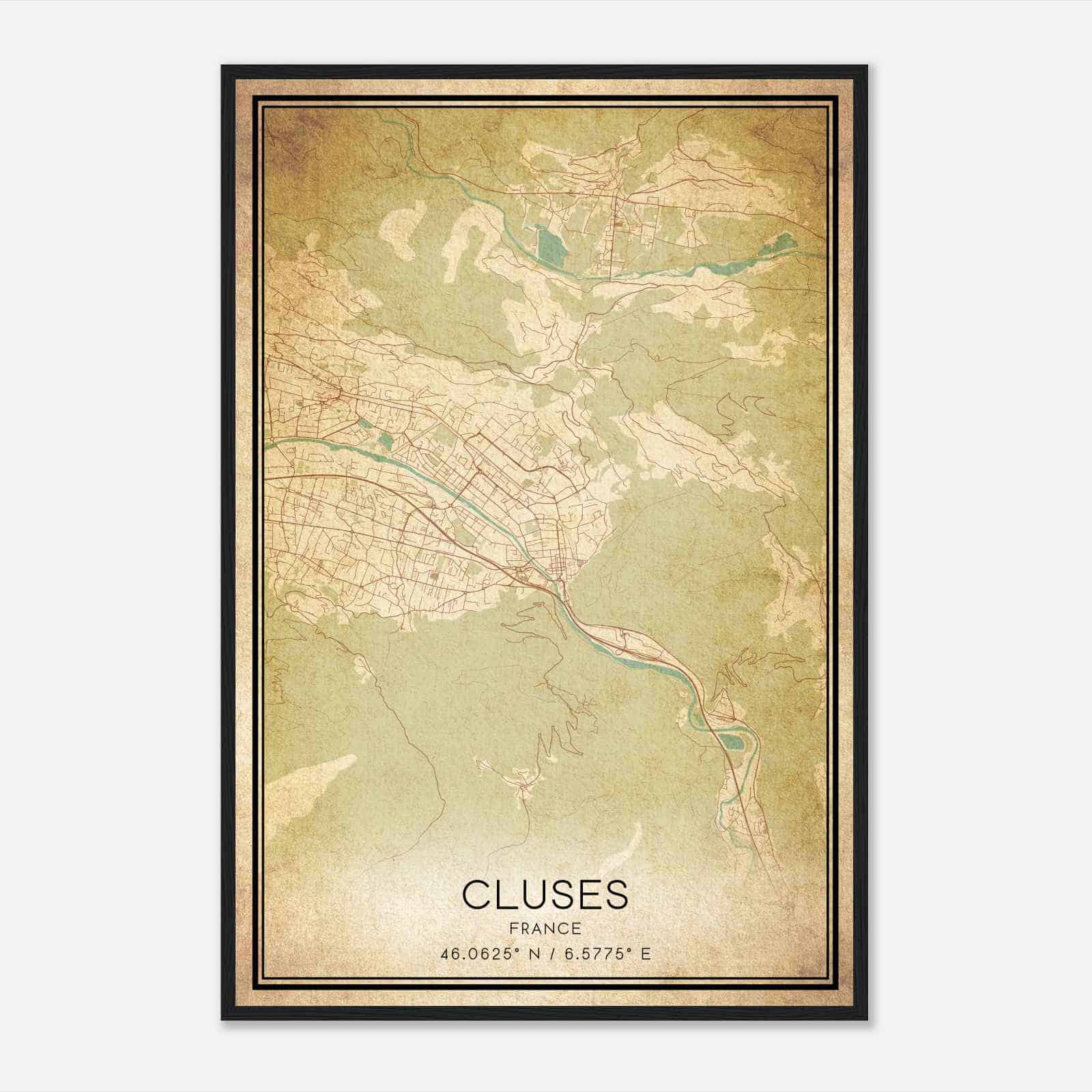 Vintage Cluses France Map Poster, Cluses City Road Wall Art Print ...