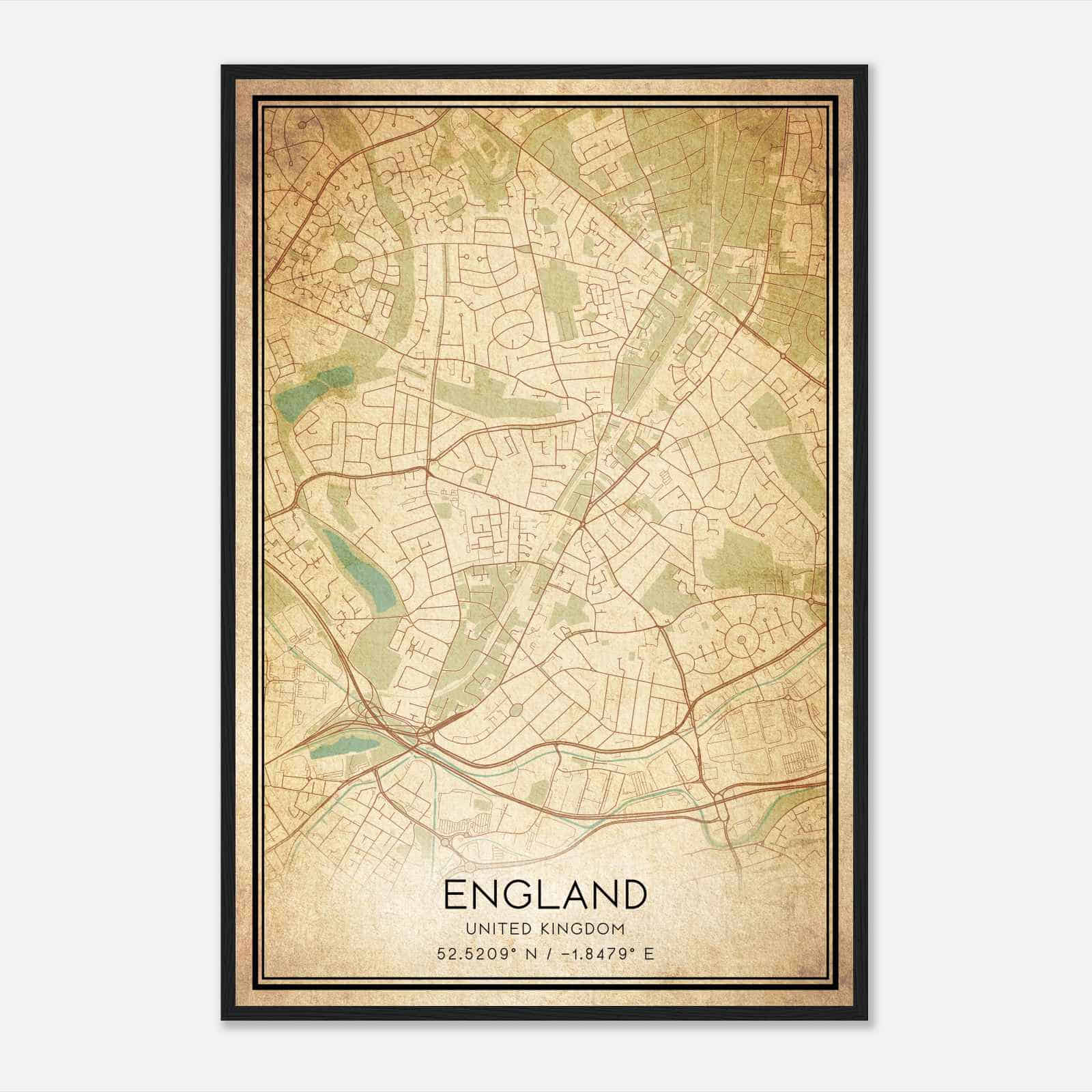 Vintage Erdington United Kingdom Map Poster, Erdington City Road Wall ...