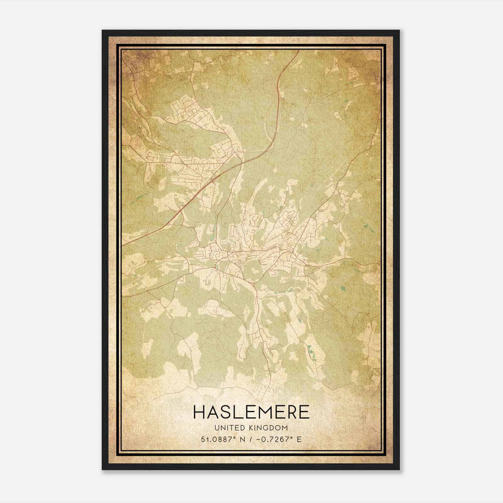 Vintage Haslemere United Kingdom Map Poster, Haslemere City Road Wall ...