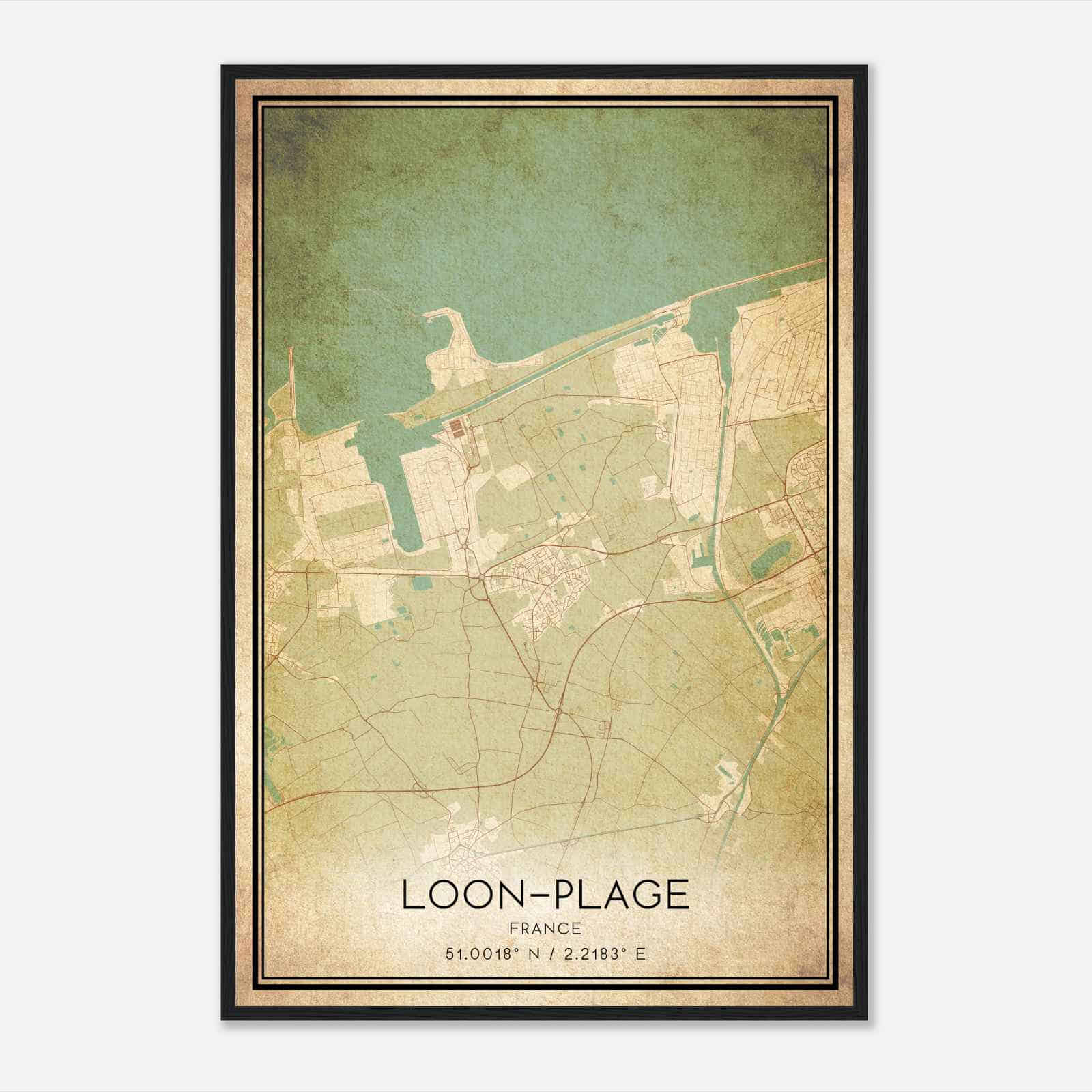 Vintage Loon-Plage France Map Poster, Loon-Plage City Road Wall Art ...