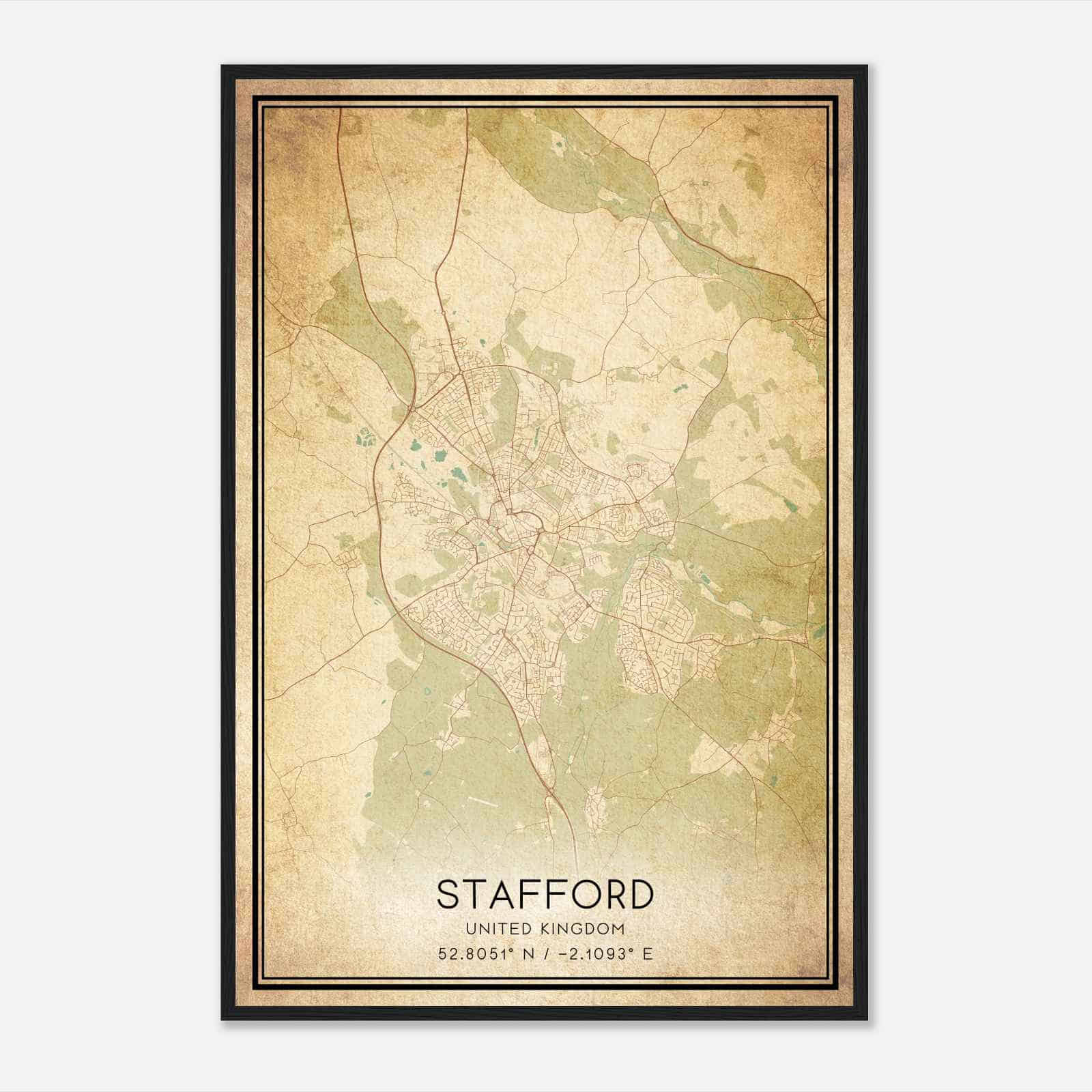 Vintage Stafford United Kingdom Map Poster, Stafford City Road Wall Art ...