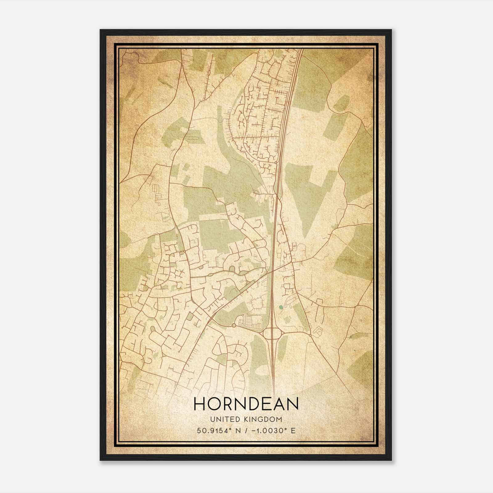 Vintage Horndean United Kingdom Map Poster, Horndean City Road Wall Art ...