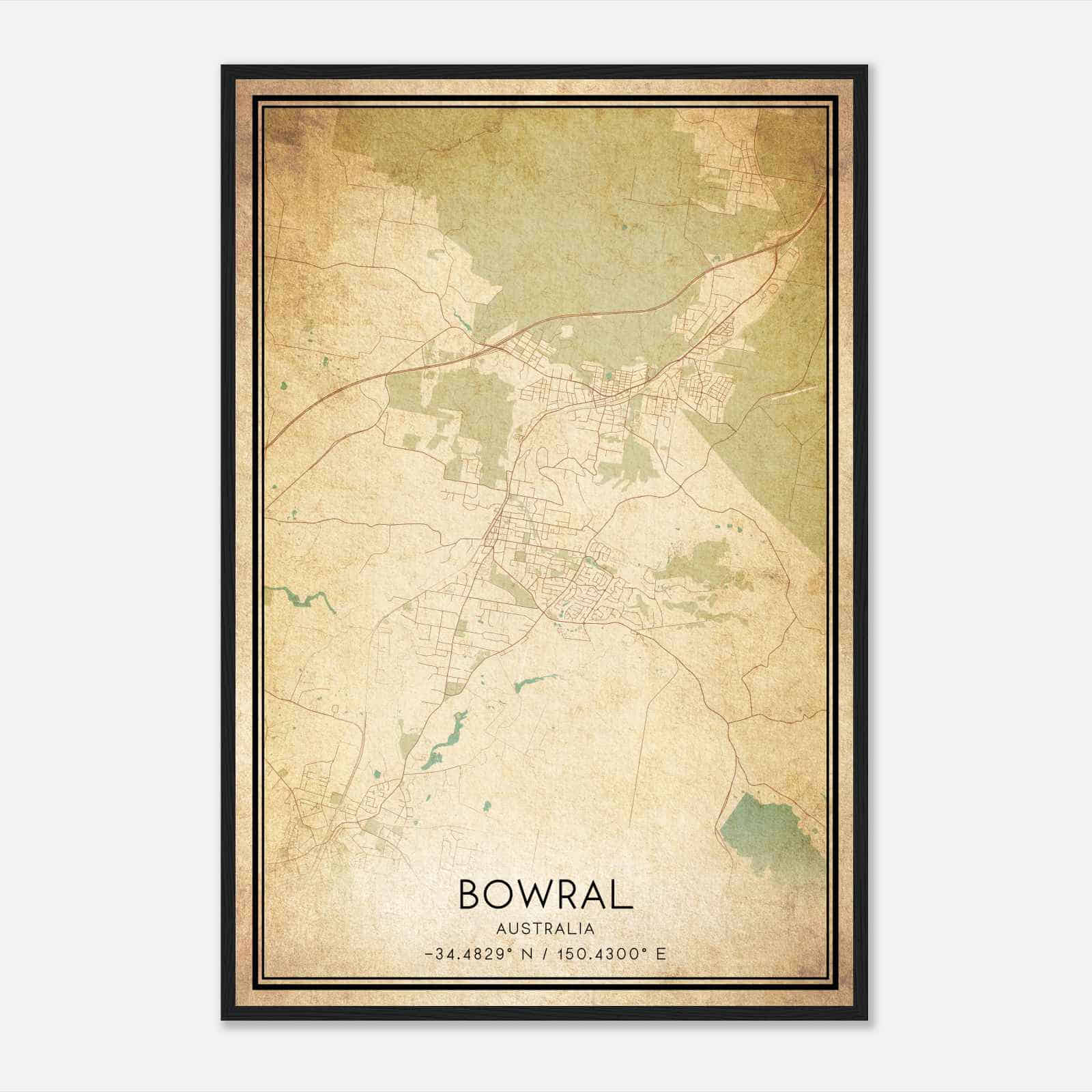 Vintage Bowral Australia Map Poster, Bowral City Road Wall Art Print ...