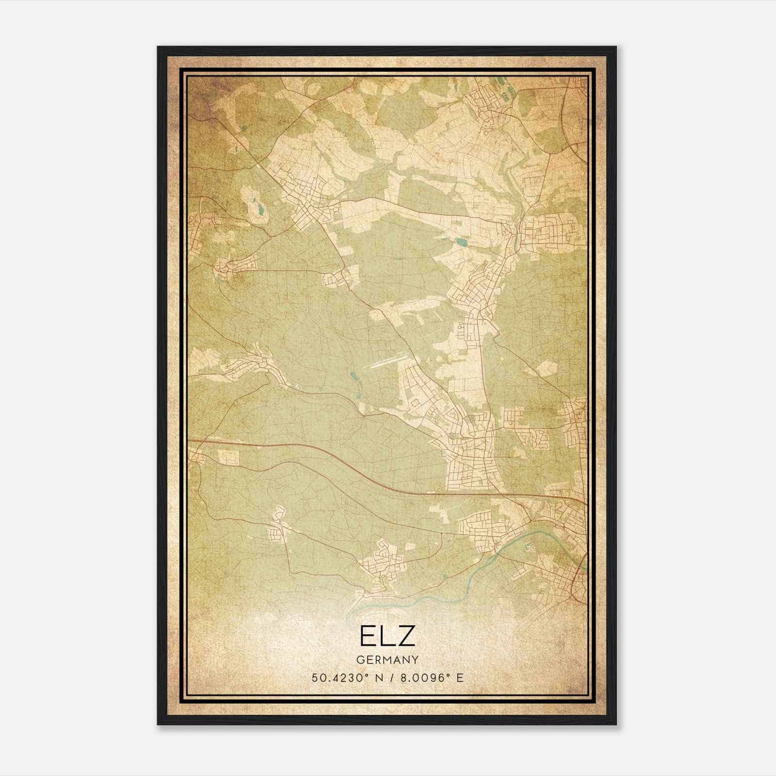 Vintage Elz Germany Map Poster, Elz City Road Wall Art Print - Custom ...