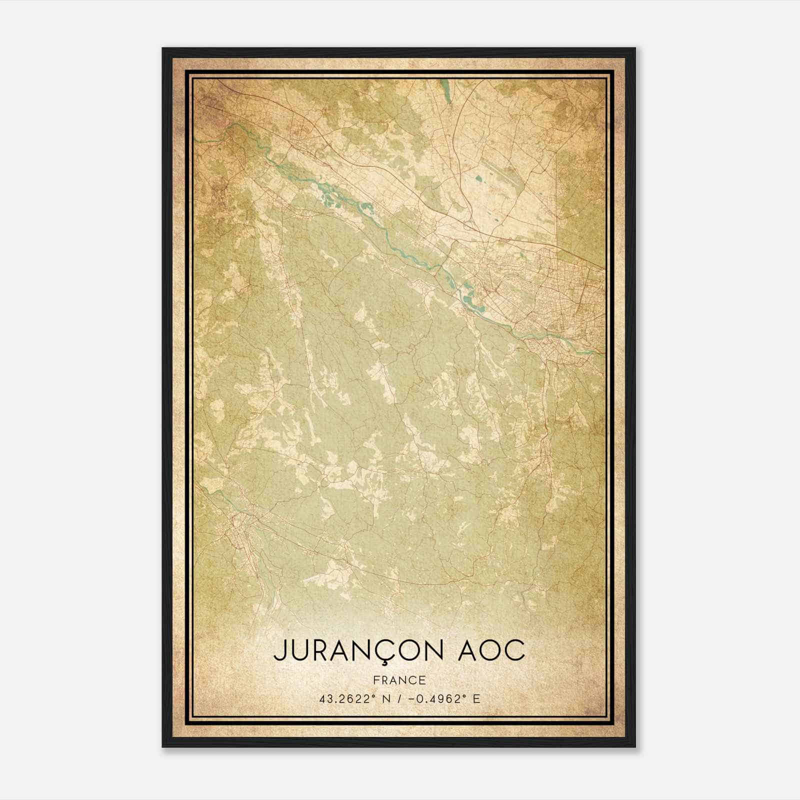 Vintage Jurancon France Map Poster, Jurancon City Road Wall Art Print ...