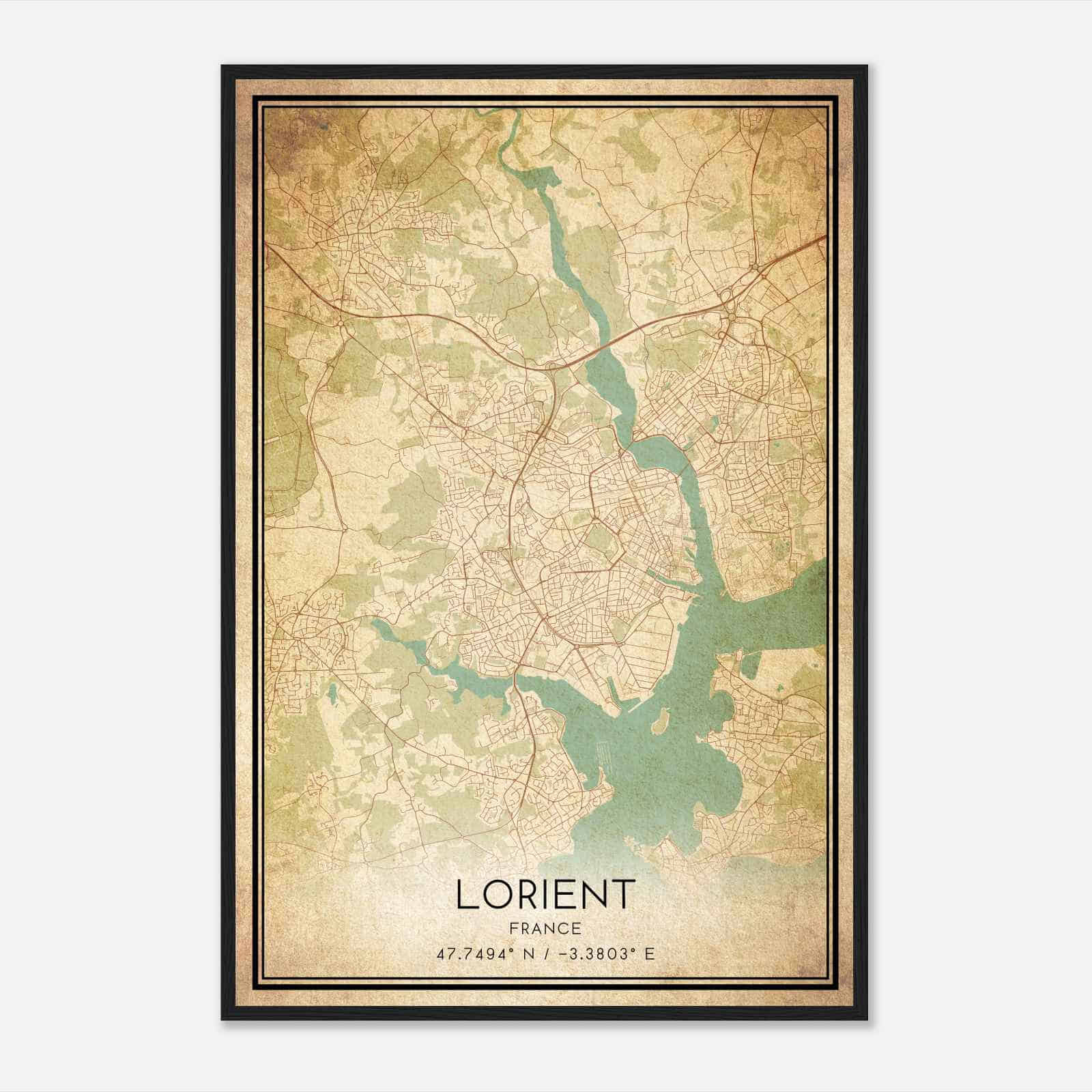 Vintage Lorient France Map Poster, Lorient City Road Wall Art Print ...