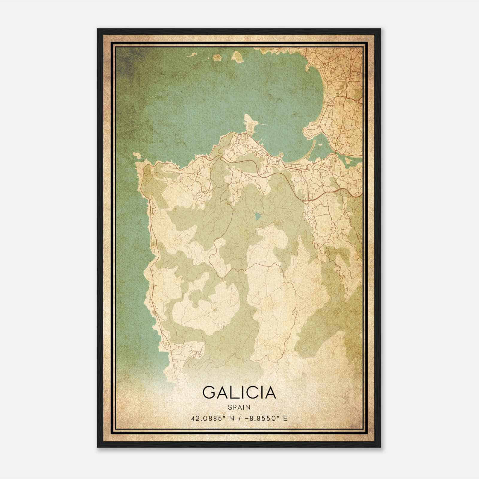 Vintage Bayona Spain Map Poster, Bayona City Road Wall Art Print ...