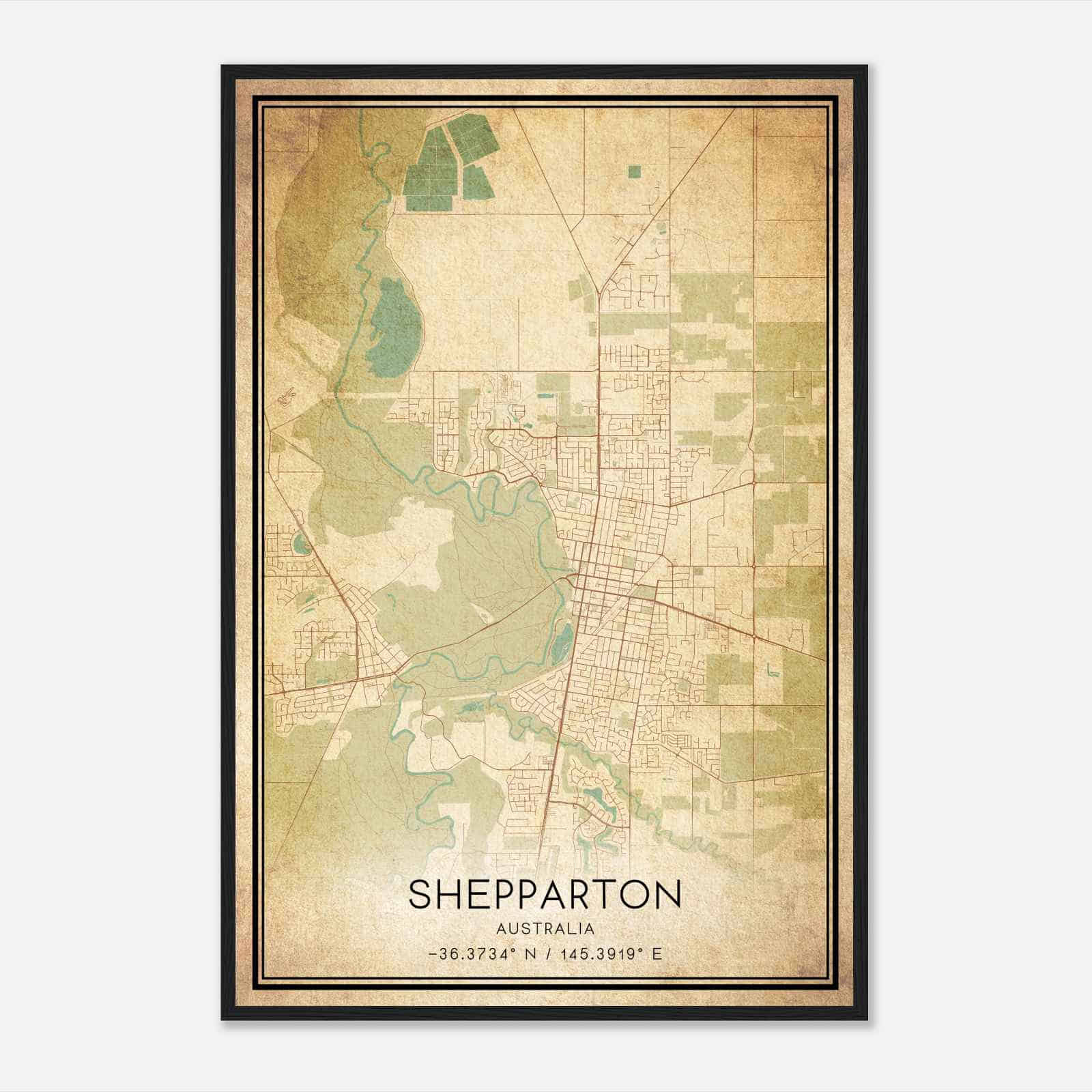 Vintage Shepparton Australia Map Poster, Shepparton City Road Wall Art ...
