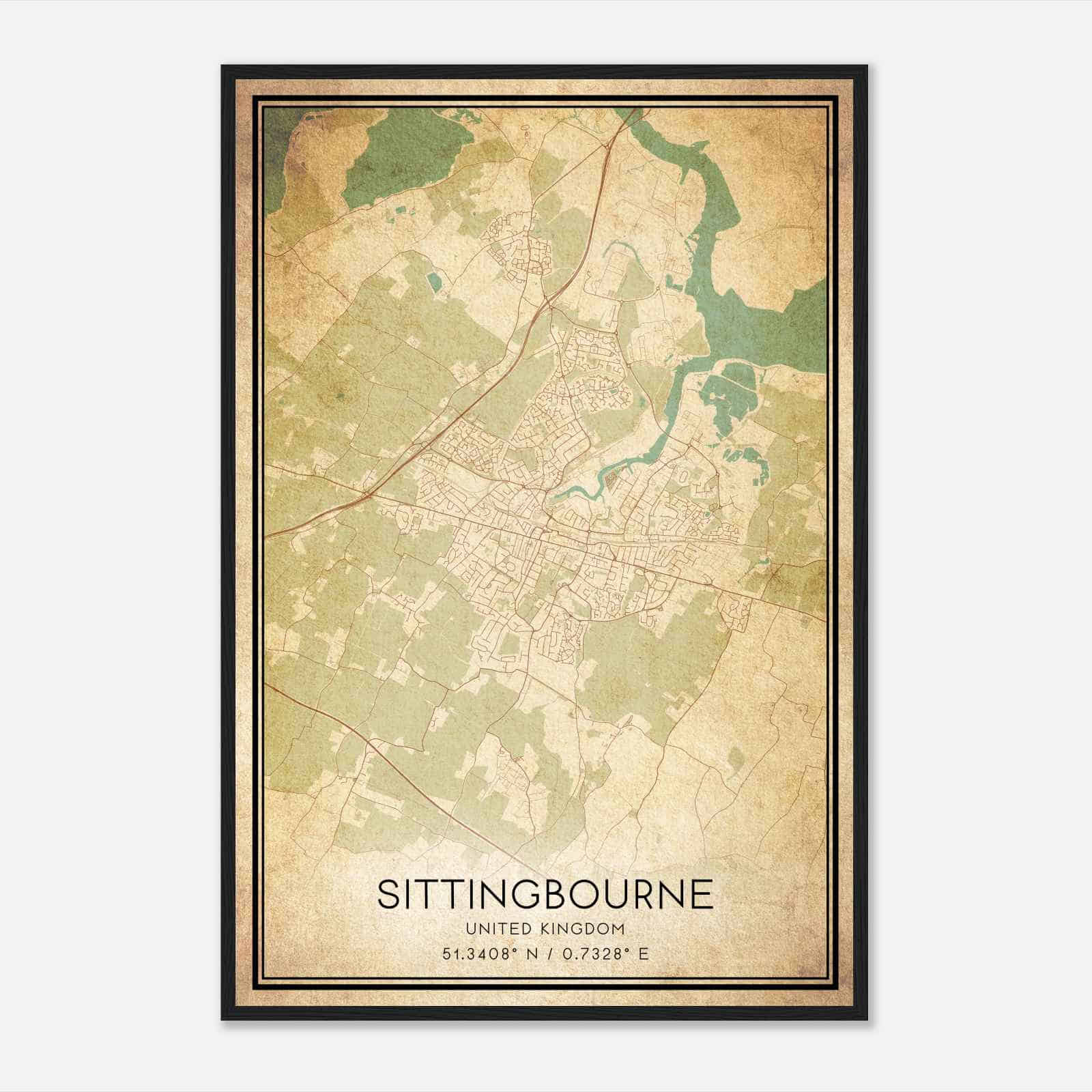 Vintage Sittingbourne United Kingdom Map Poster, Sittingbourne City ...