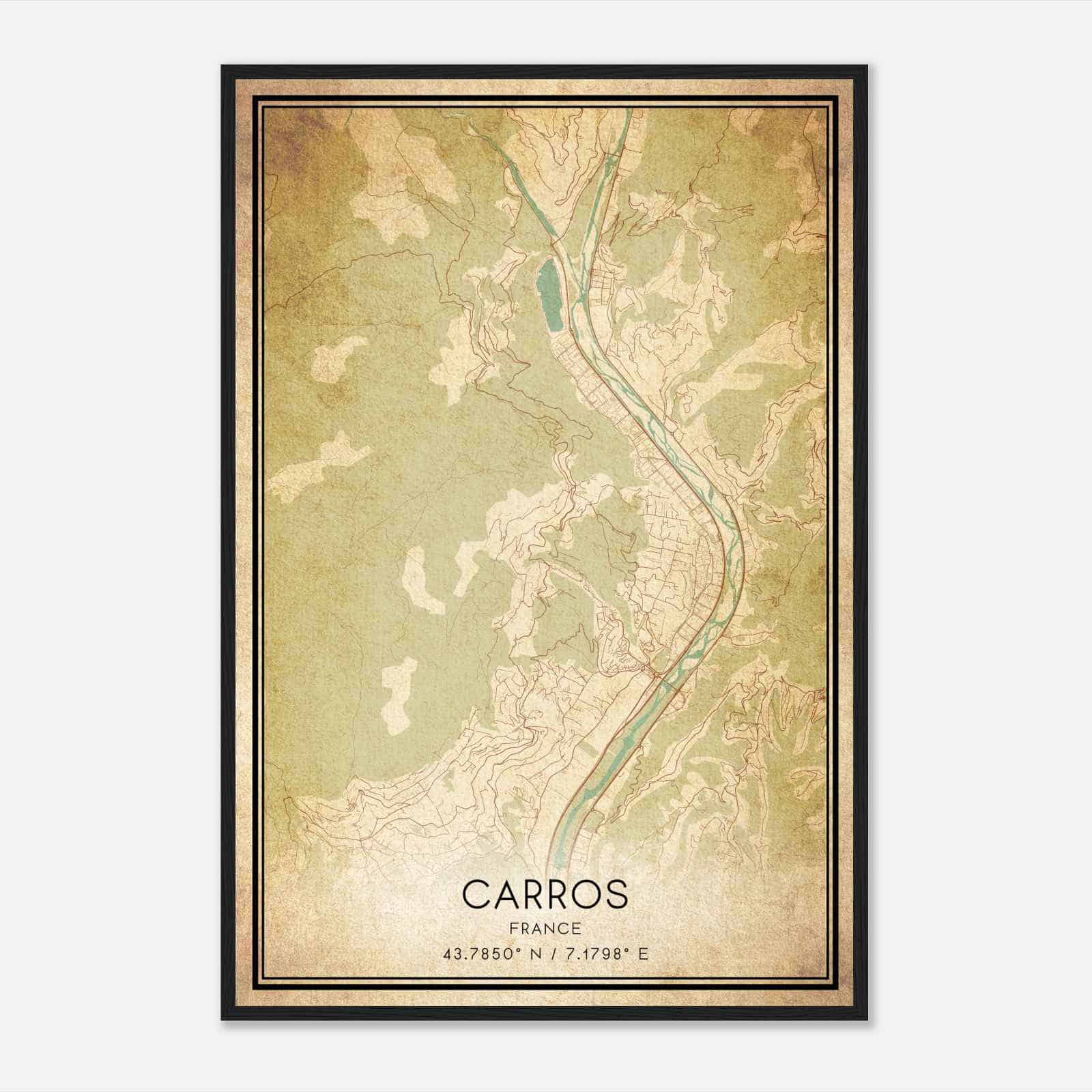 Vintage Carros France Map Poster, Carros City Road Wall Art Print ...