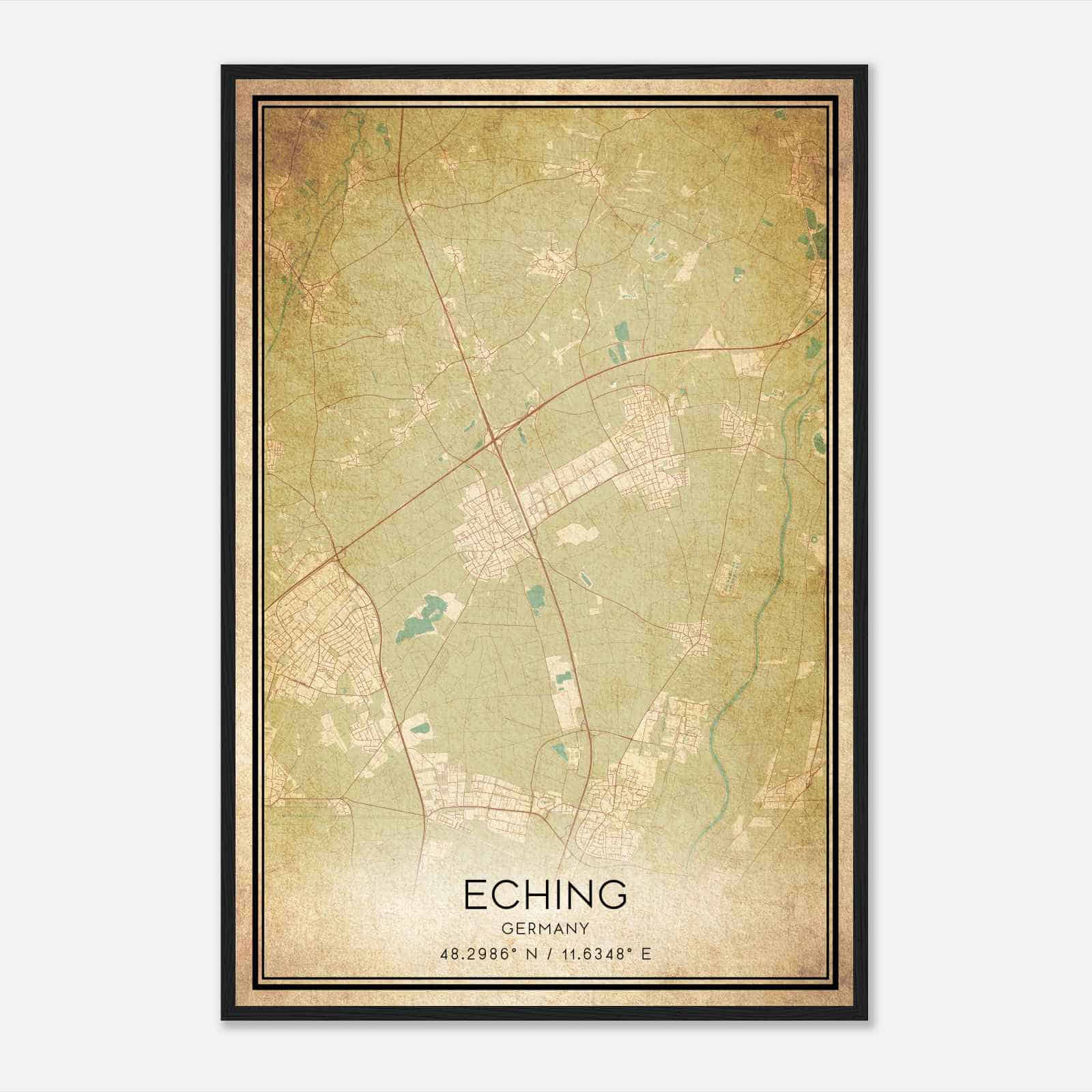 Vintage Eching Germany Map Poster, Eching City Road Wall Art Print ...