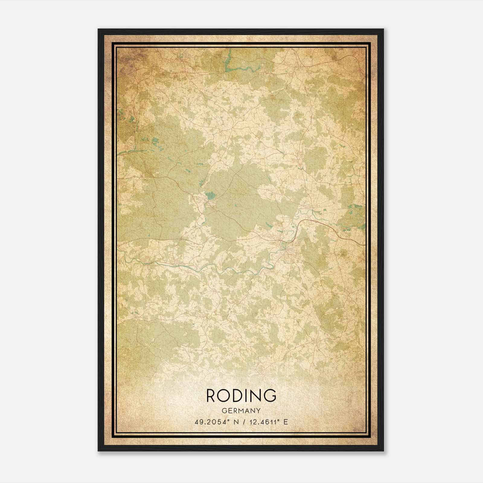 Vintage Roding Germany Map Poster, Roding City Road Wall Art Print ...