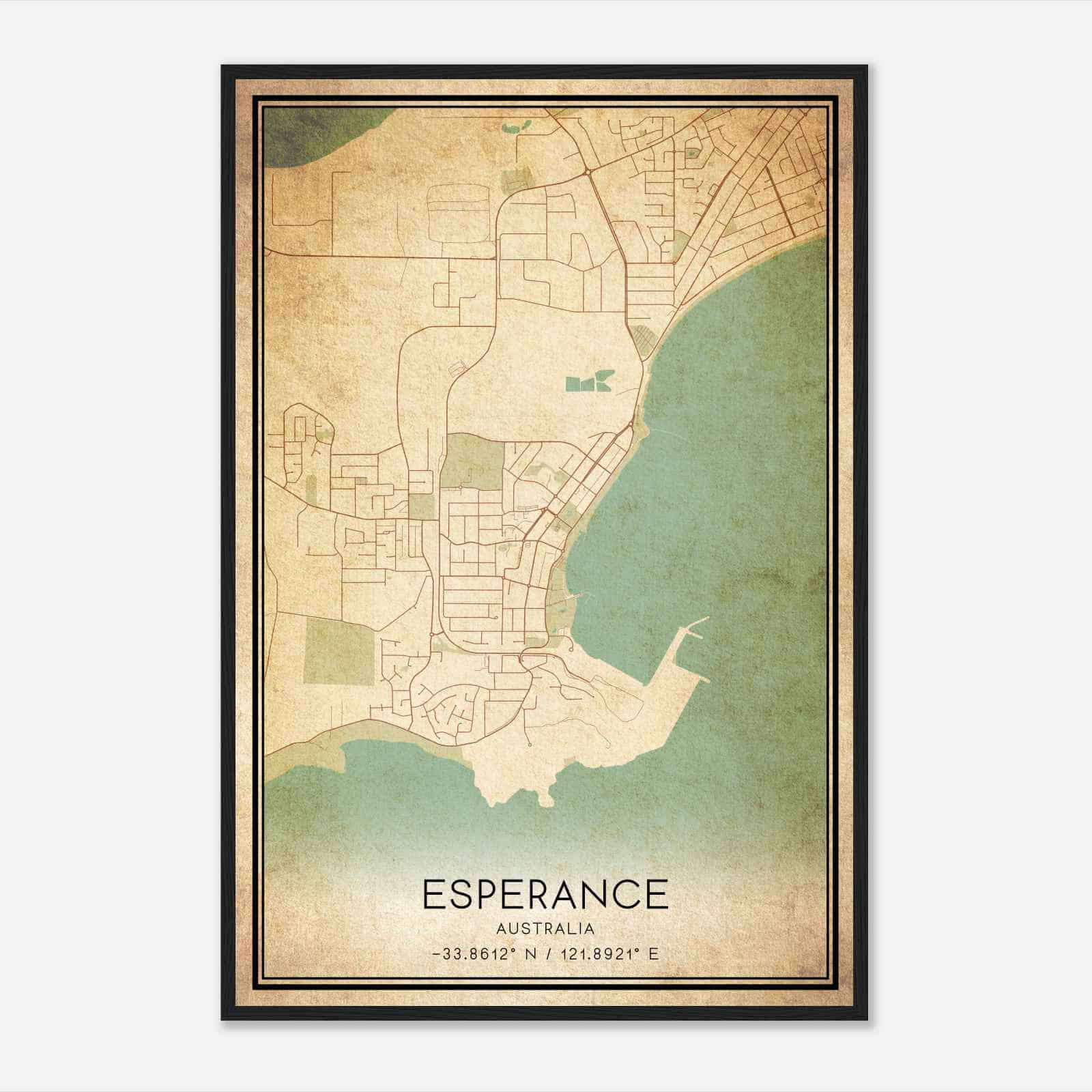 Vintage Esperance Australia Map Poster, Esperance City Road Wall Art ...