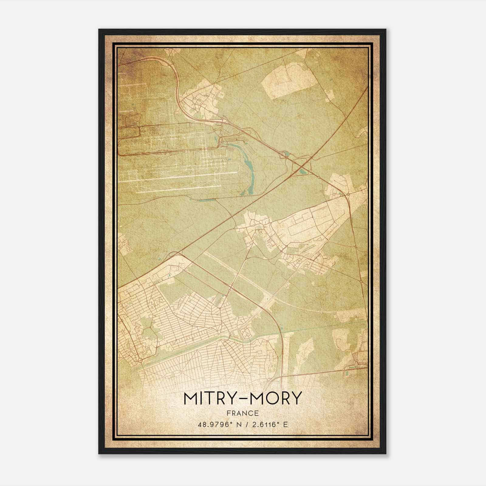 Vintage Mitry-Mory France Map Poster, Mitry-Mory City Road Wall Art ...