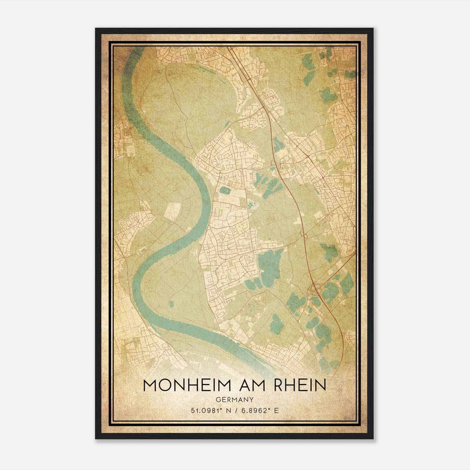Vintage Monheim Germany Map Poster, Monheim City Road Wall Art Print ...