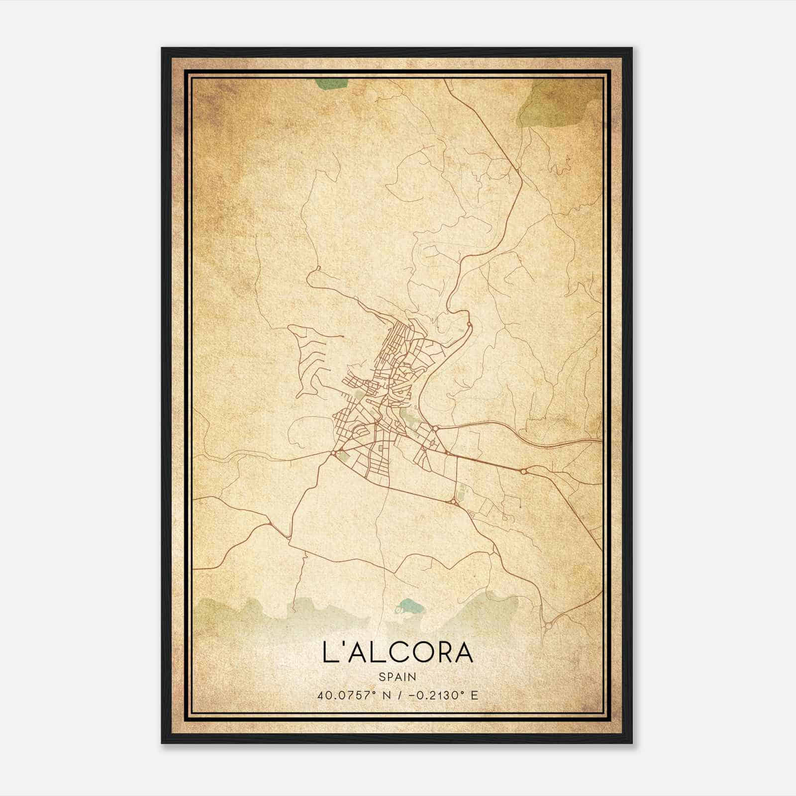 Vintage Alcora Spain Map Poster, Alcora City Road Wall Art Print ...