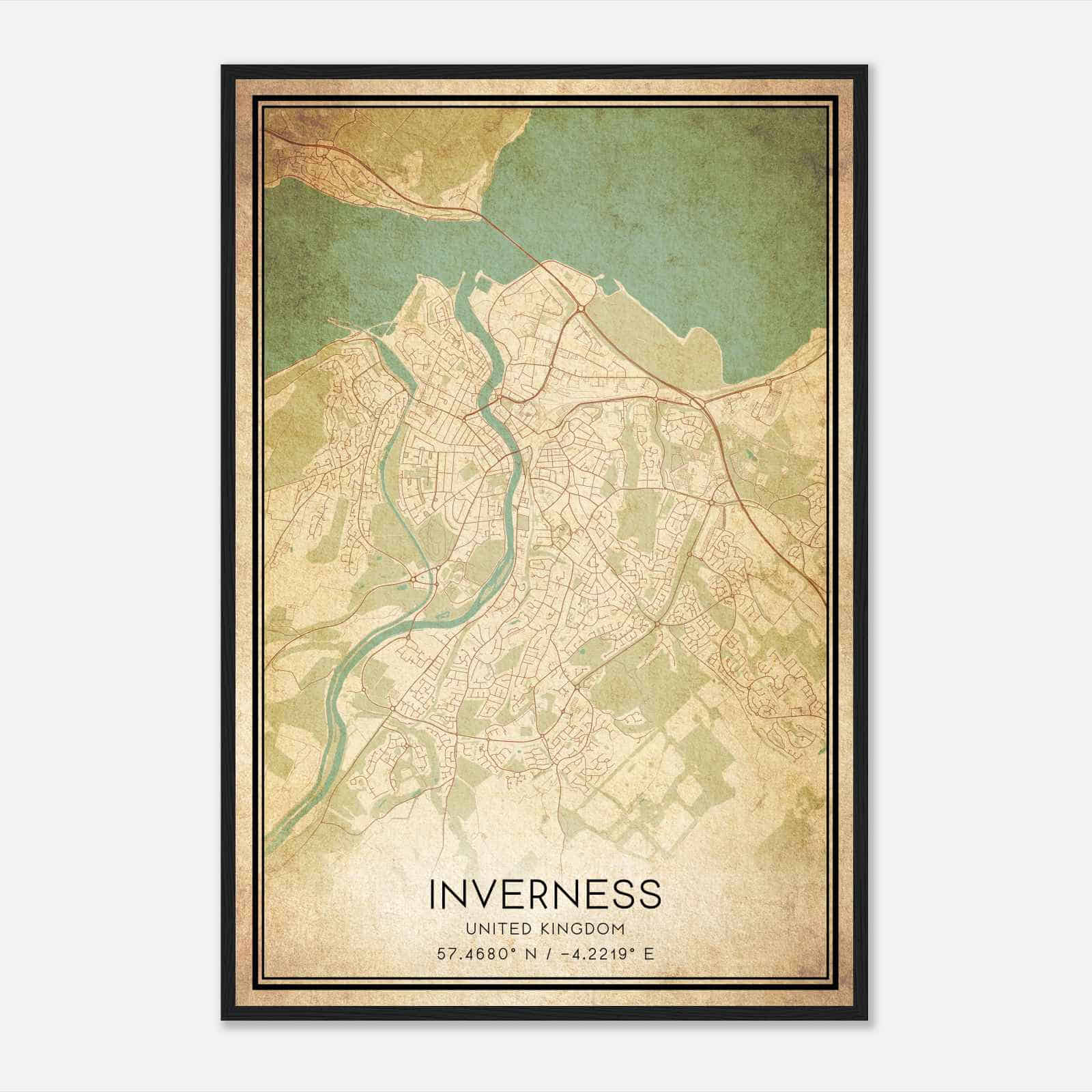 Vintage Inverness United Kingdom Map Poster, Inverness City Road Wall ...