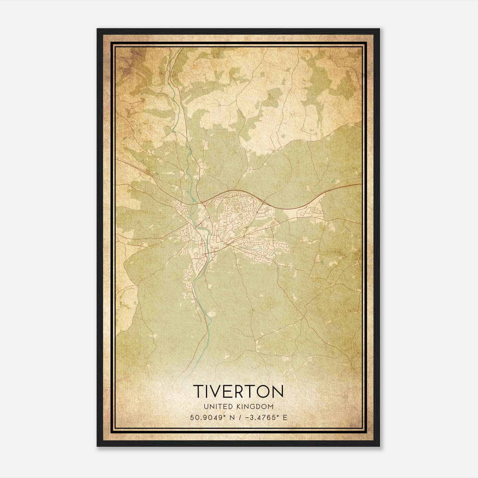 Vintage Tiverton United Kingdom Map Poster, Tiverton City Road Wall Art ...